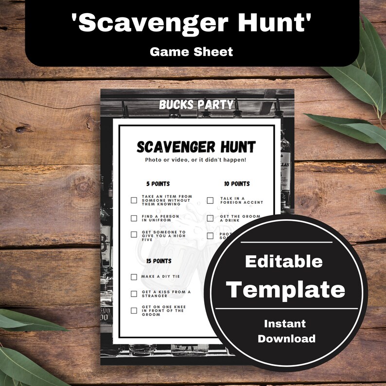 Bucks Party Game Customisable Scavenger Hunt Printable Stag Do Party ...