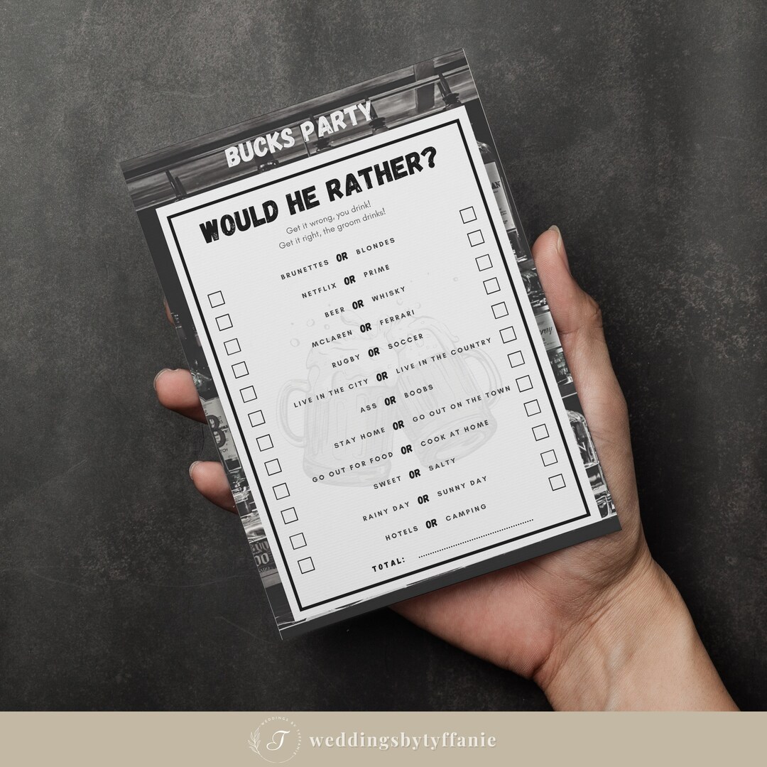 Bucks Party Game for Printable for Boys Night, Group Game, 'would He ...