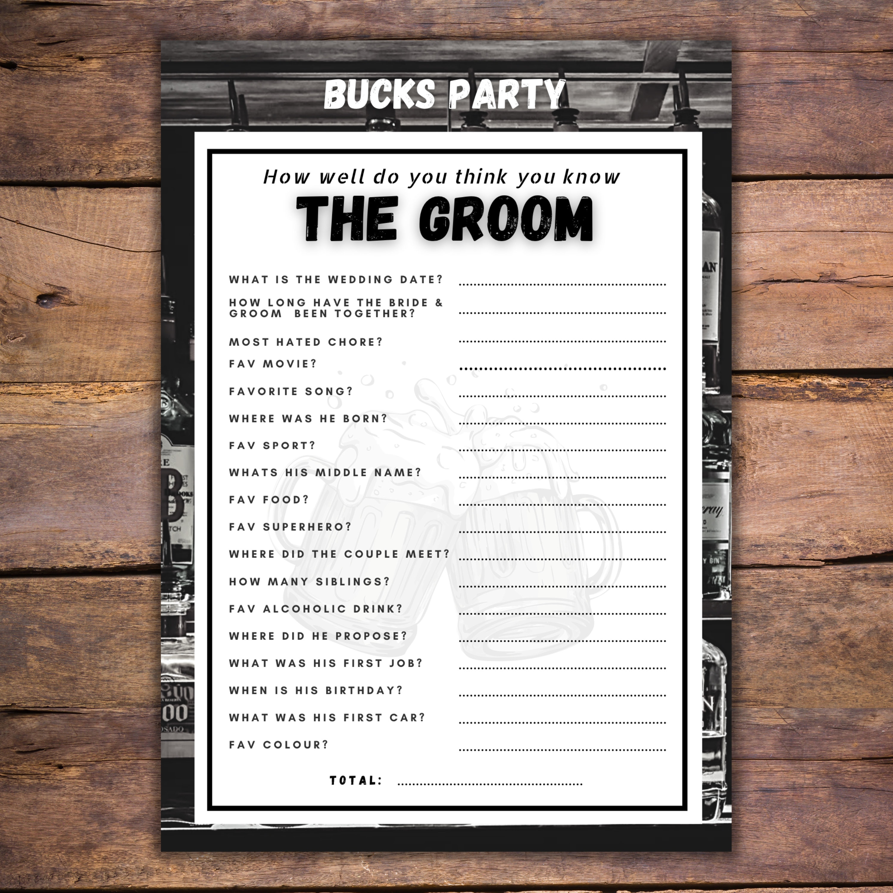 Games for Bachelor Party Groom Questionnaire Bucks Party Game Templates ...