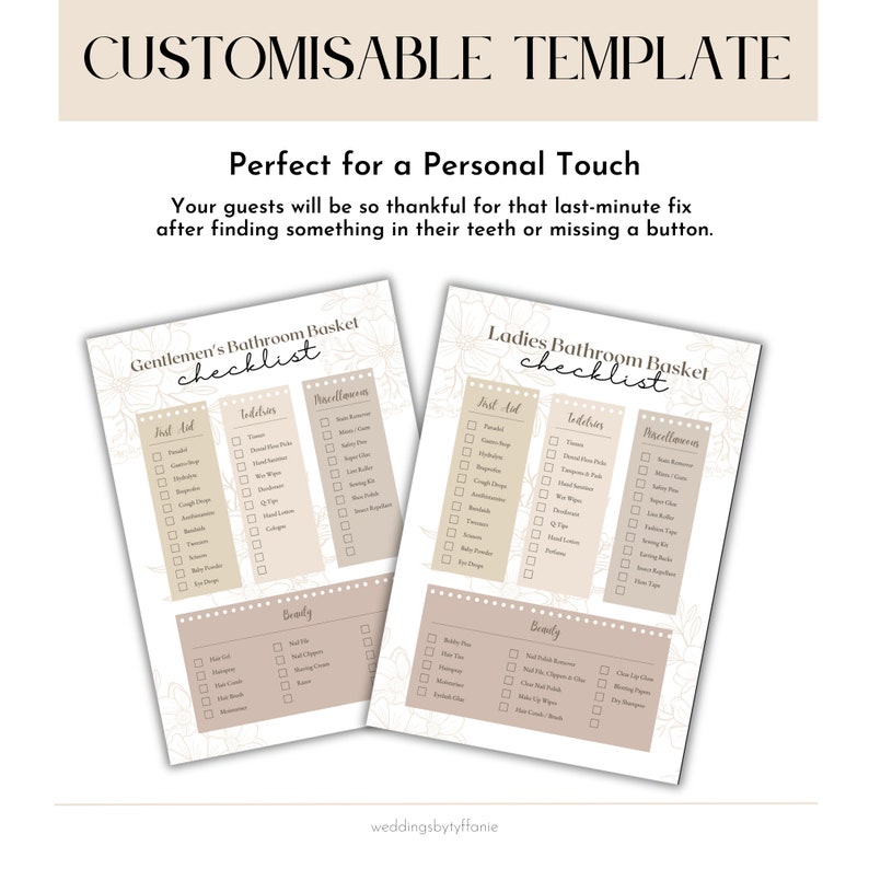 Wedding Bathroom Basket Checklist Restroom Amenity List - Etsy