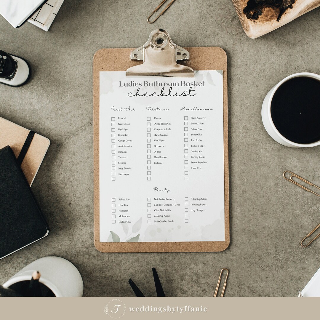 Wedding Bathroom Basket Restroom Amenity Checklist Template for ...