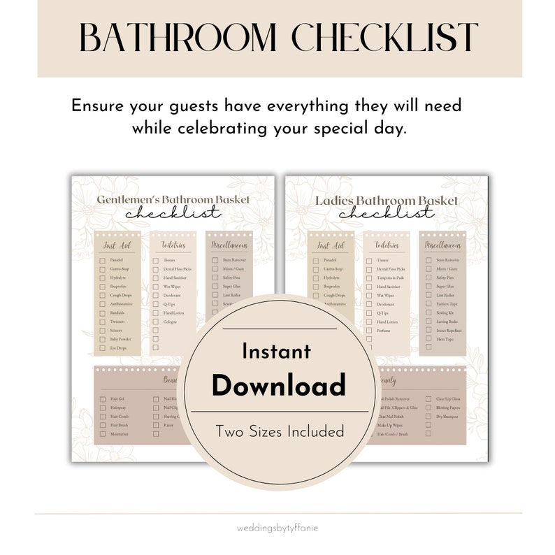 Wedding Bathroom Basket Checklist Restroom Amenity List - Etsy