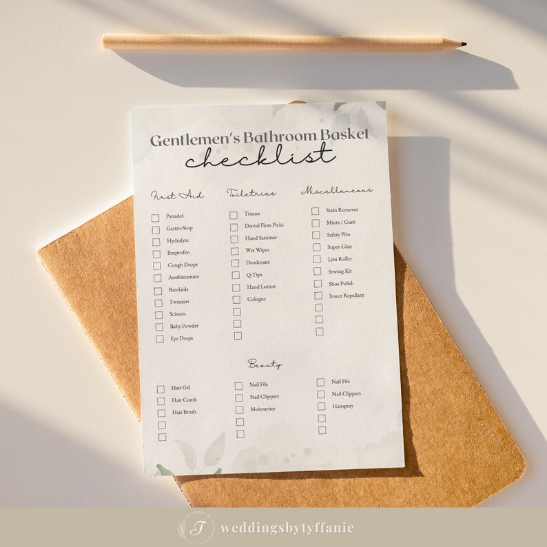 Wedding Bathroom Basket Restroom Amenity Checklist Template for ...