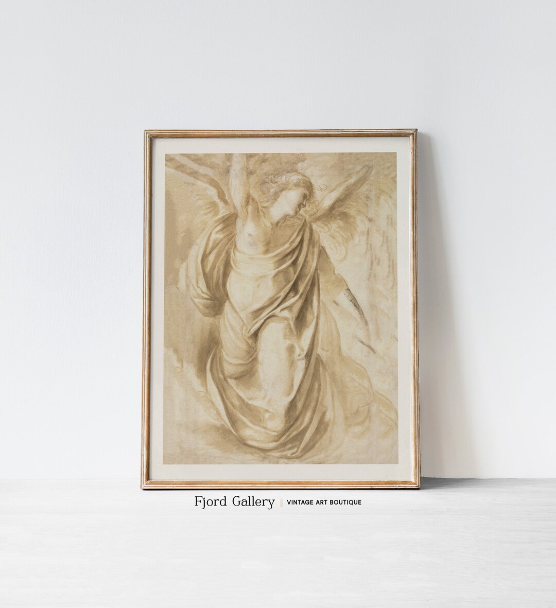 Printable Angel Figure Drawing Minimalist Angel Statue Sketch Sepia ...