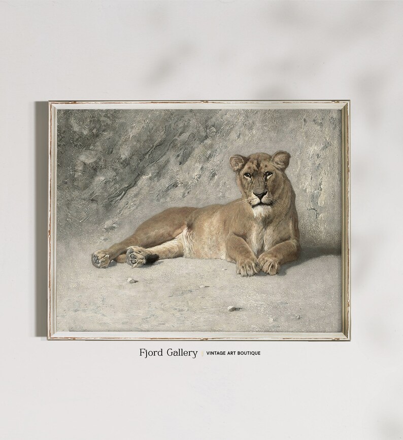 Vintage Lion Painting Printable Lioness Vintage Art Country - Etsy