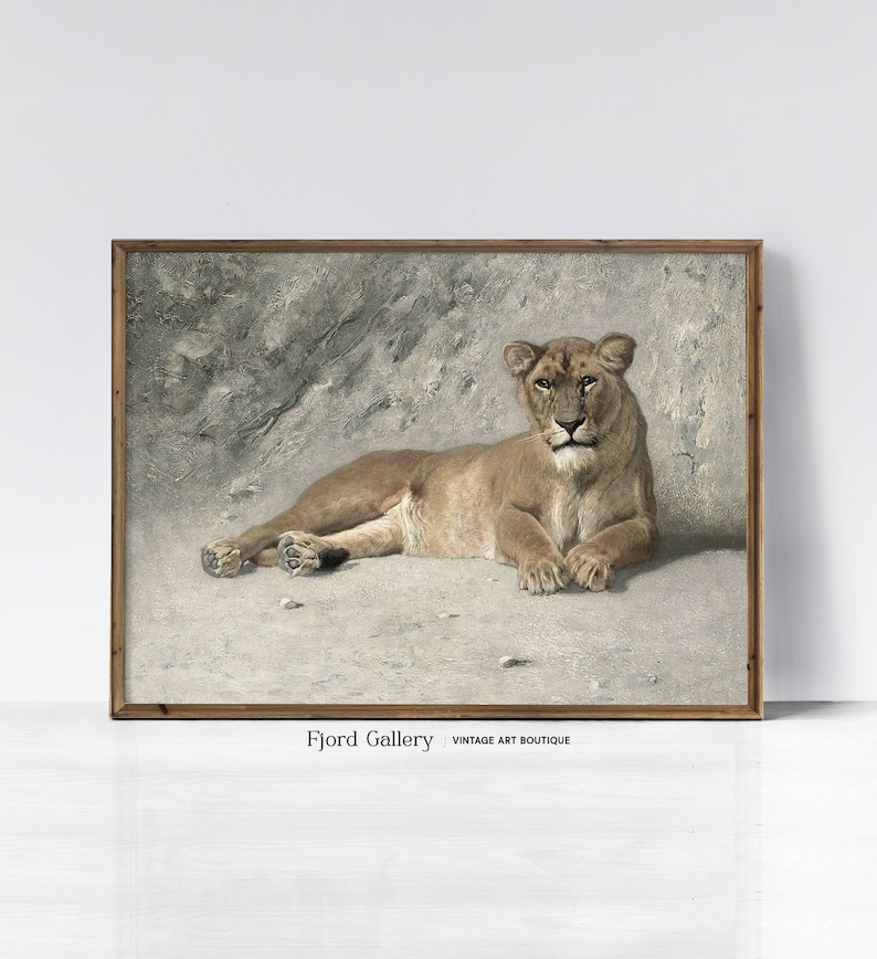 Vintage Lion Painting Printable Lioness Vintage Art Country - Etsy