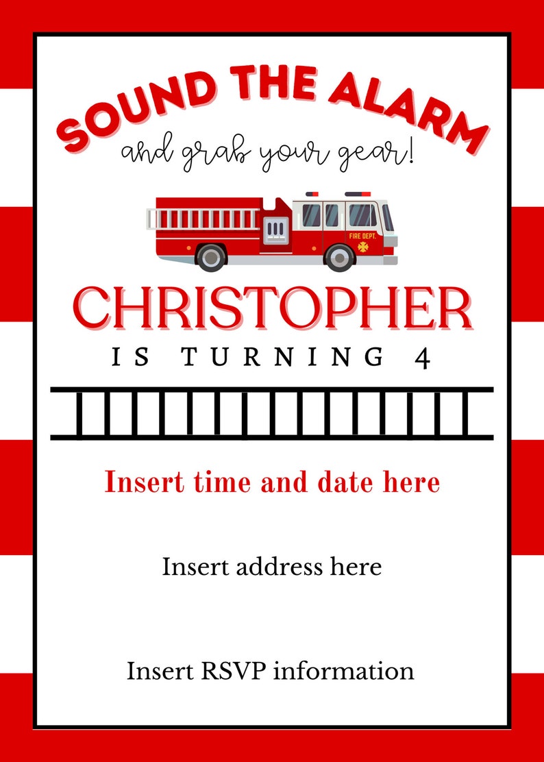 Fire Fighter Birthday Party Invitation - Etsy