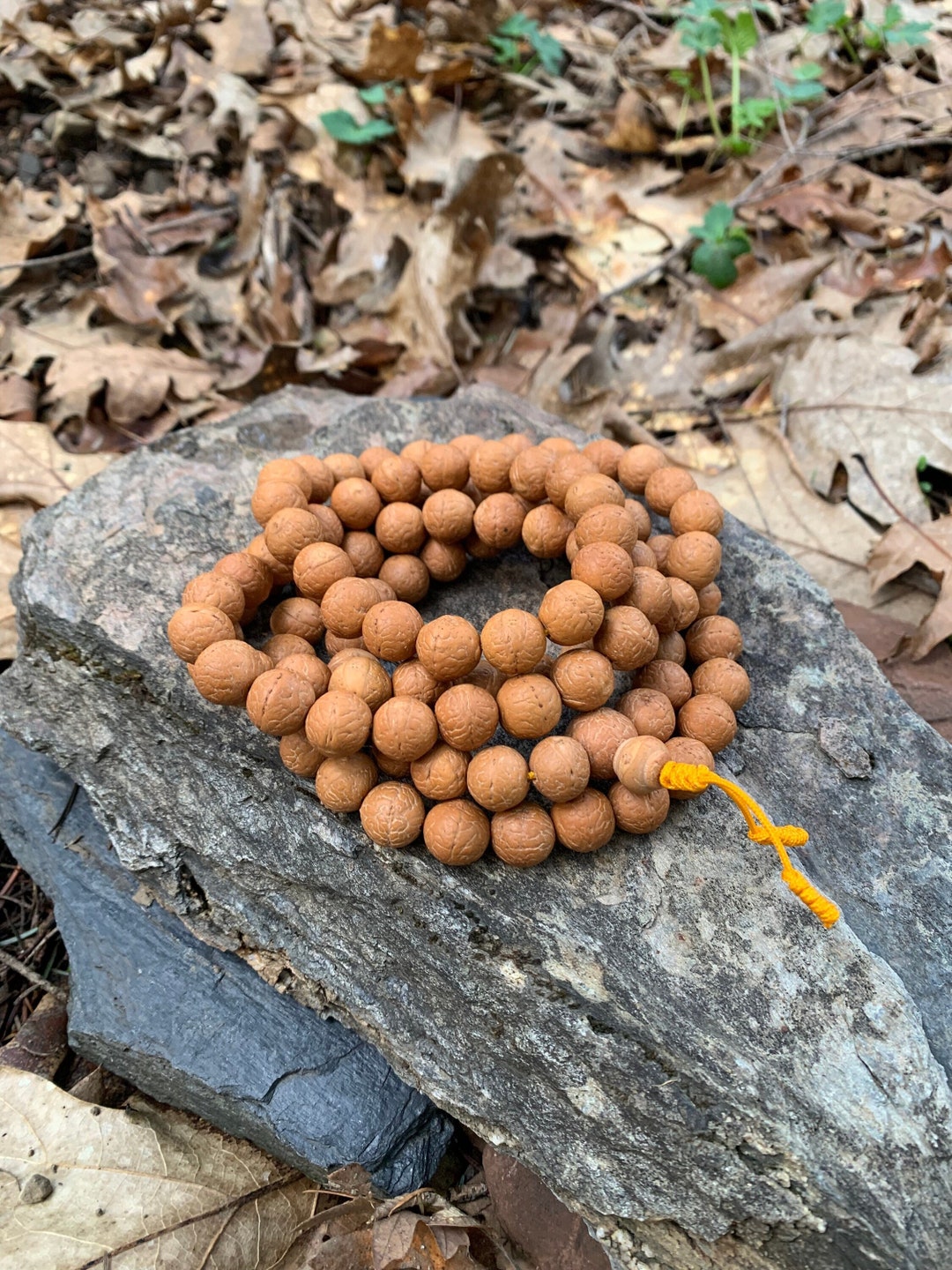 Himalayan Bodhi Seed Mala Necklace With Yellow Thread Handmade Gift ...