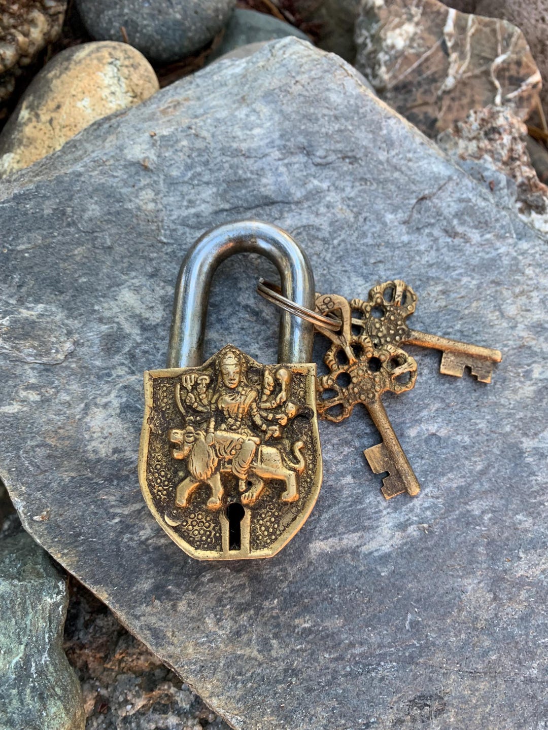 Handmade Brass Padlock With Vintage Treasure Keys, Antique Style ...