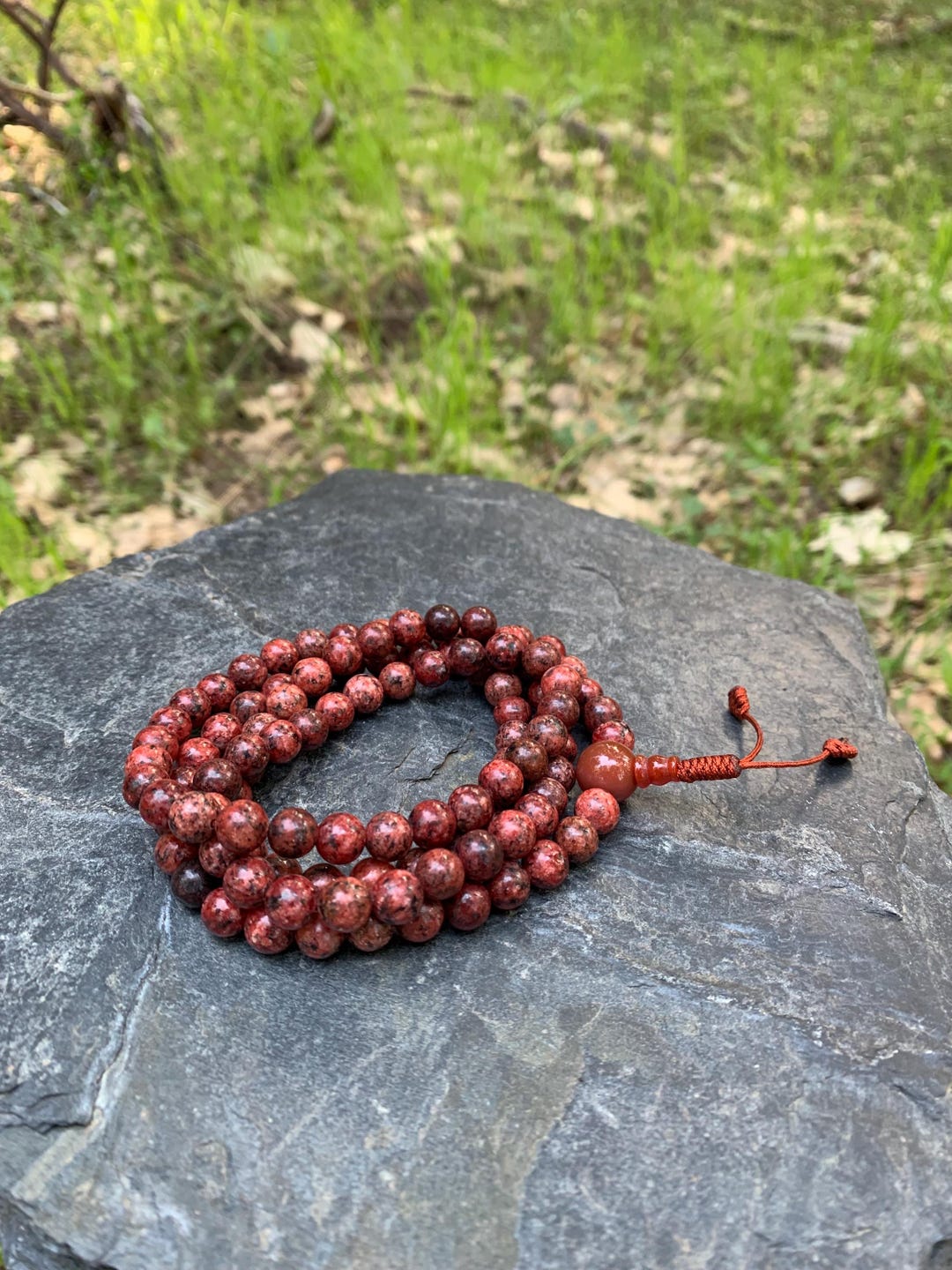 Red Himalayan Jasper Mala Necklace, Prayer Beads Handmade in Nepal ...