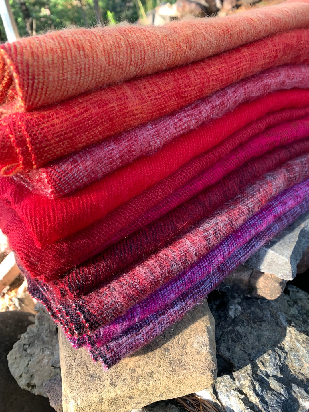 Himalayan Yak Wool Scarf - Shades of Red Pink Lavender Rose - Natural ...