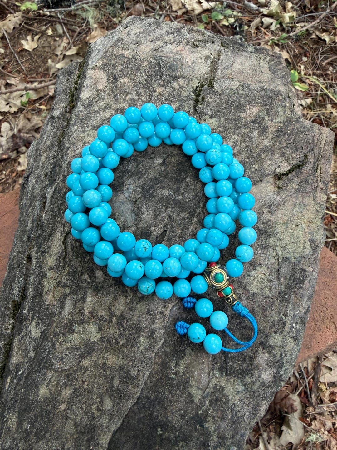 108 Himalayan Turquoise Mala Necklace | 108 Bead Gemstone Meditation ...