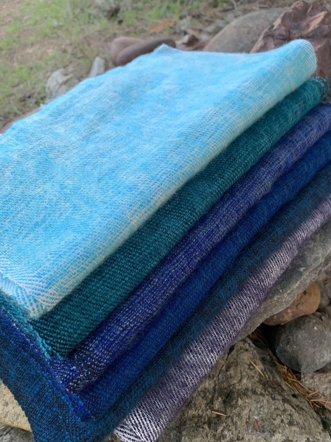 Yak Wool Scarf, Shades of Blue, Handmade in the Nepal Himalayas, Soft ...