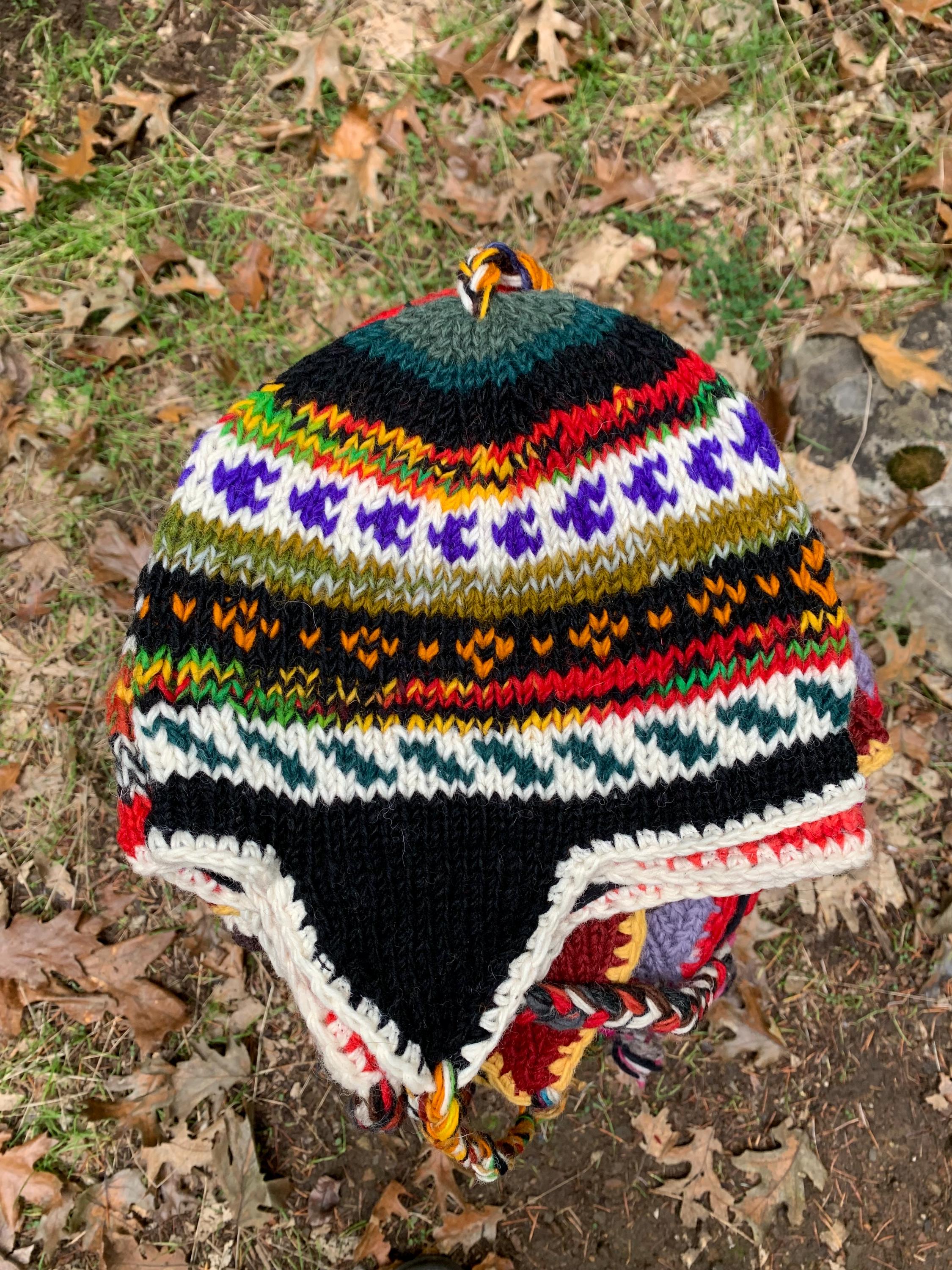 Hand Knitted Wool Winter Hat, Earflaps, Polar Fleece Lined Hat ...