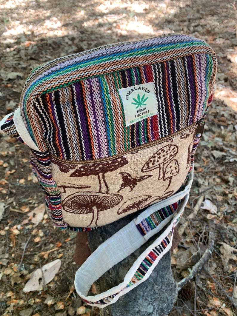 Hemp Shoulder Bag Purse, Mushrooms Print, Handmade From the Nepal ...