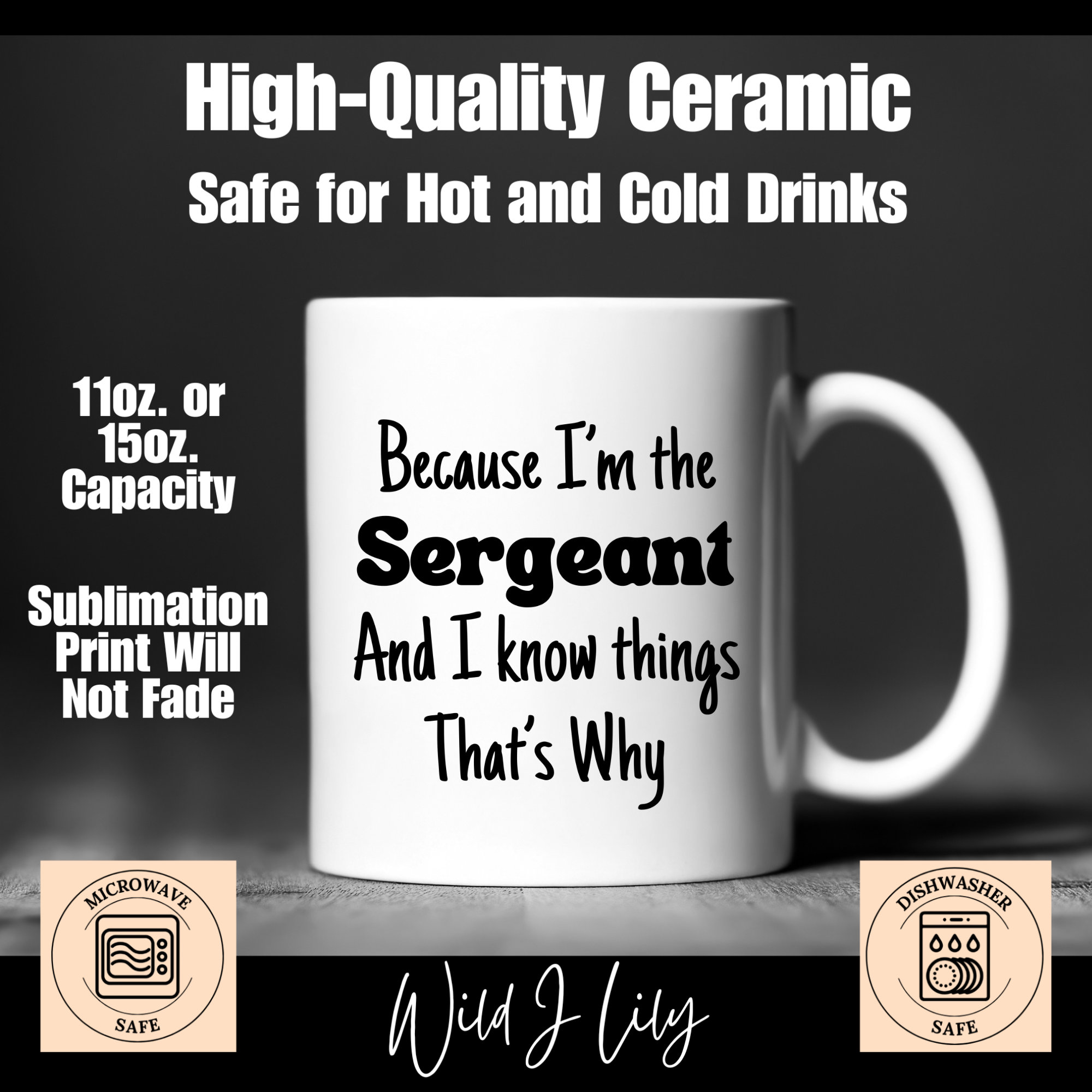 Sergeant Mug, Military Rank, Police Sherriff Cup, Promotion Gift ...