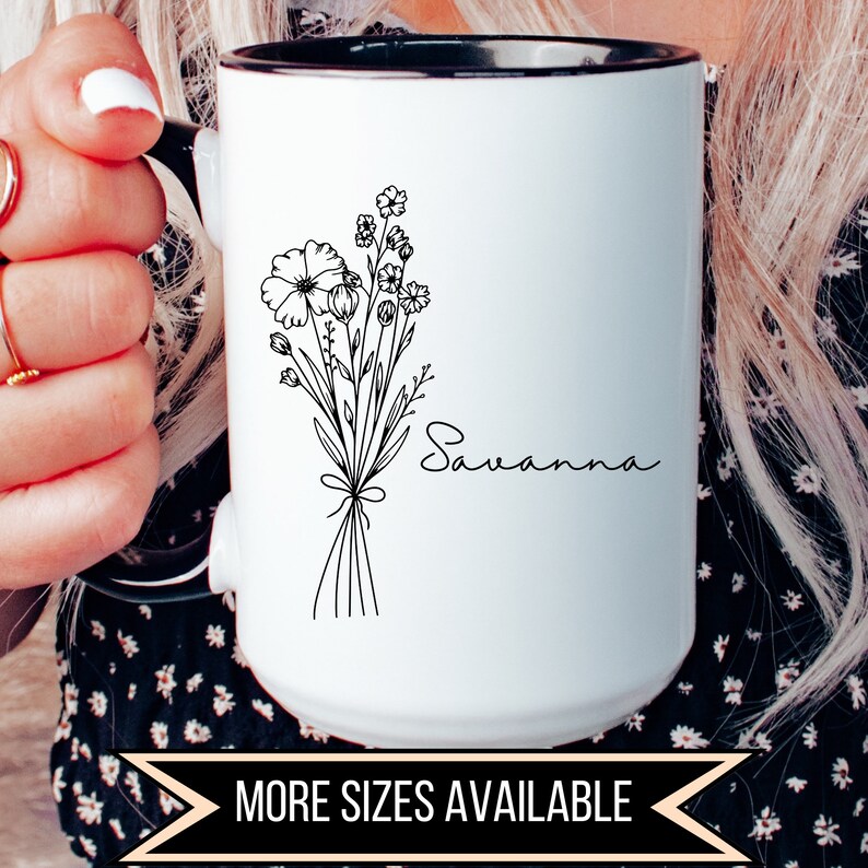 Pretty Name Mug, Custom Coffee Cup, Floral Print, Personalized Script ...