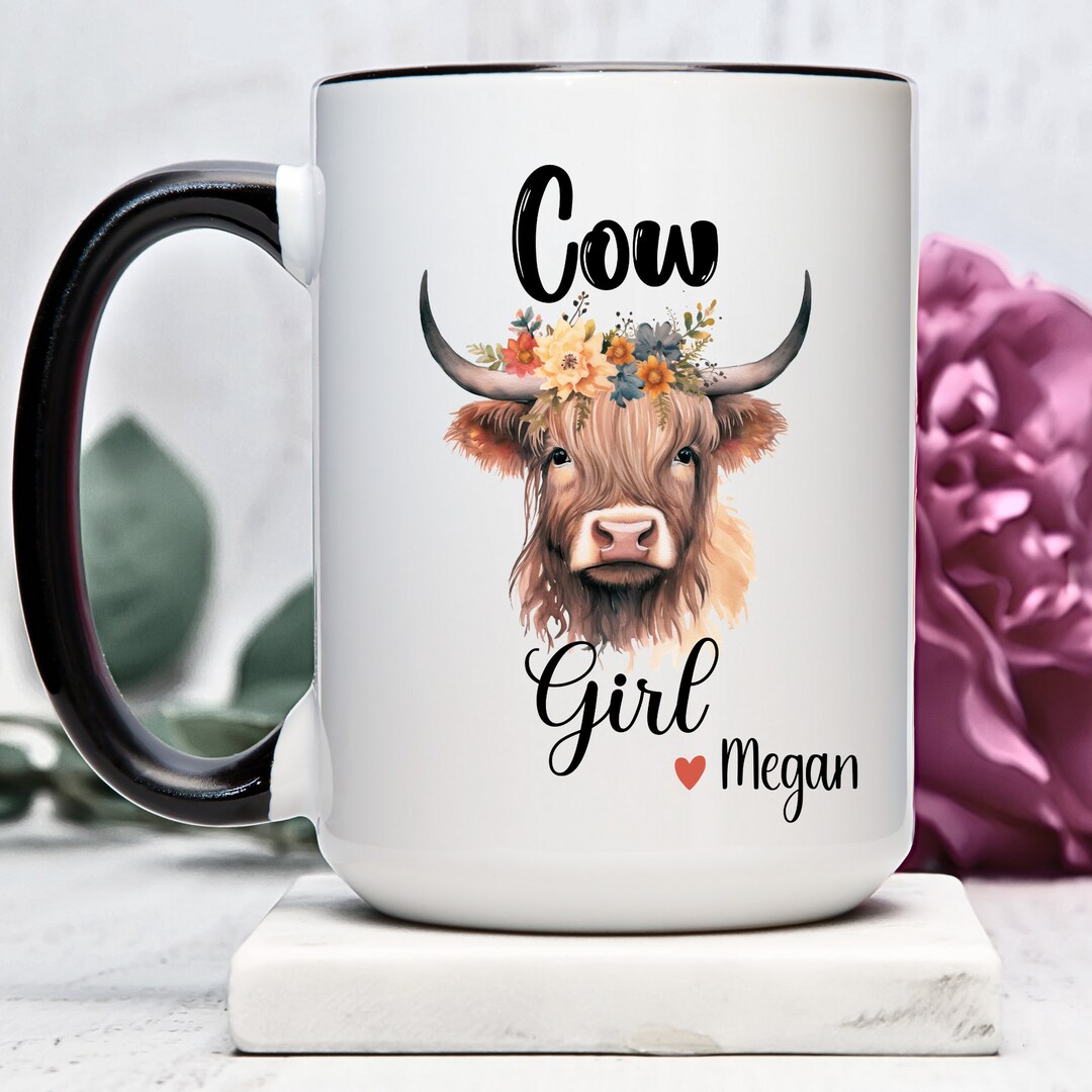 Cow Mug, Fuzzy Highland Cow Personalized Cowgirl Mug for Women Who Love Cattle, Ranch Farm Hand ...