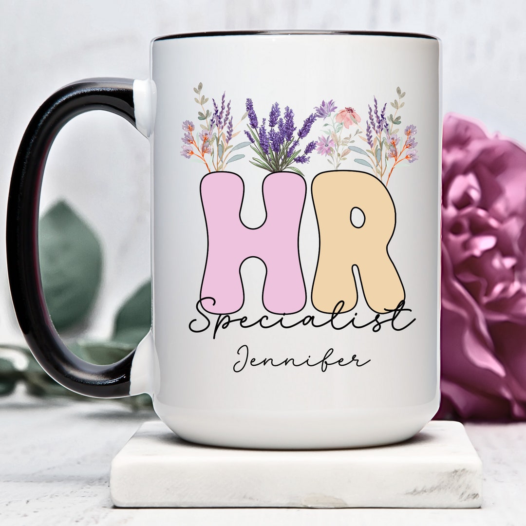 HR Specialist Mug in Retro Font, Trendy Office Decor, Chic Floral Human ...
