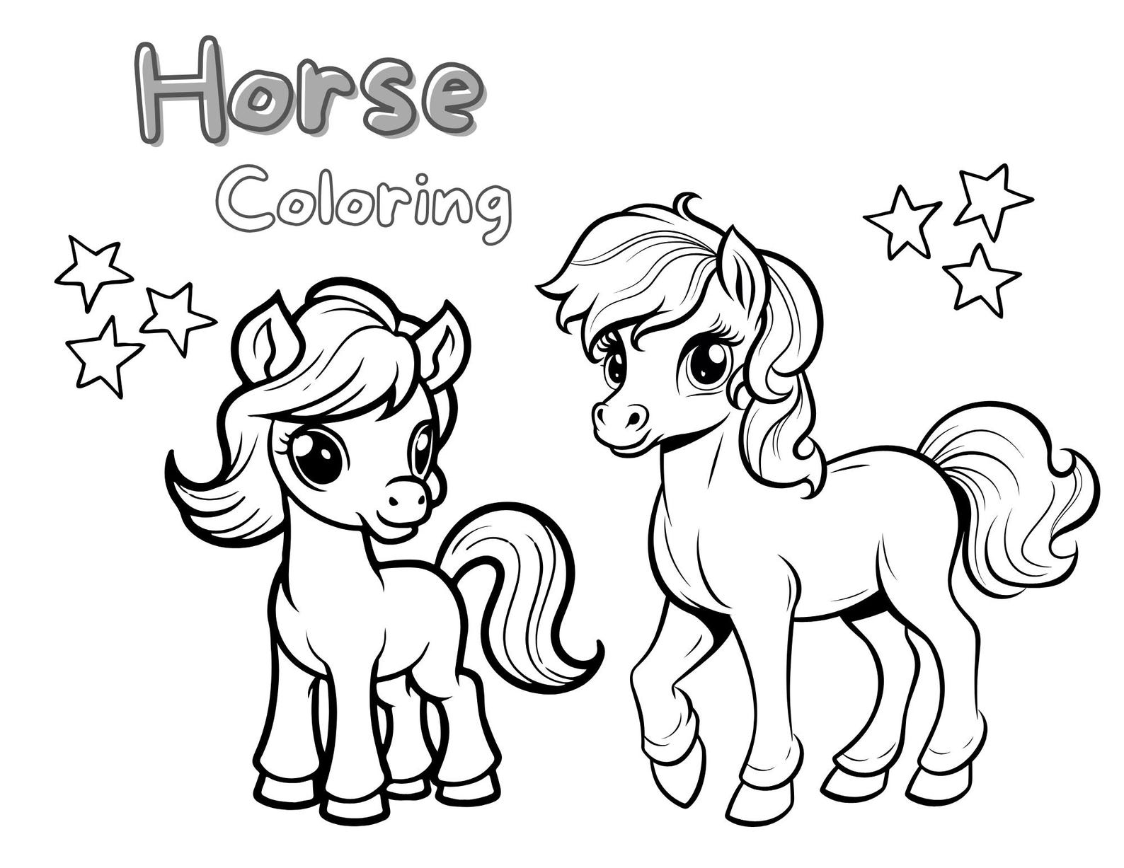 Printable Horse Coloring Pages for Kids, 8 Page Digital PDF Download ...