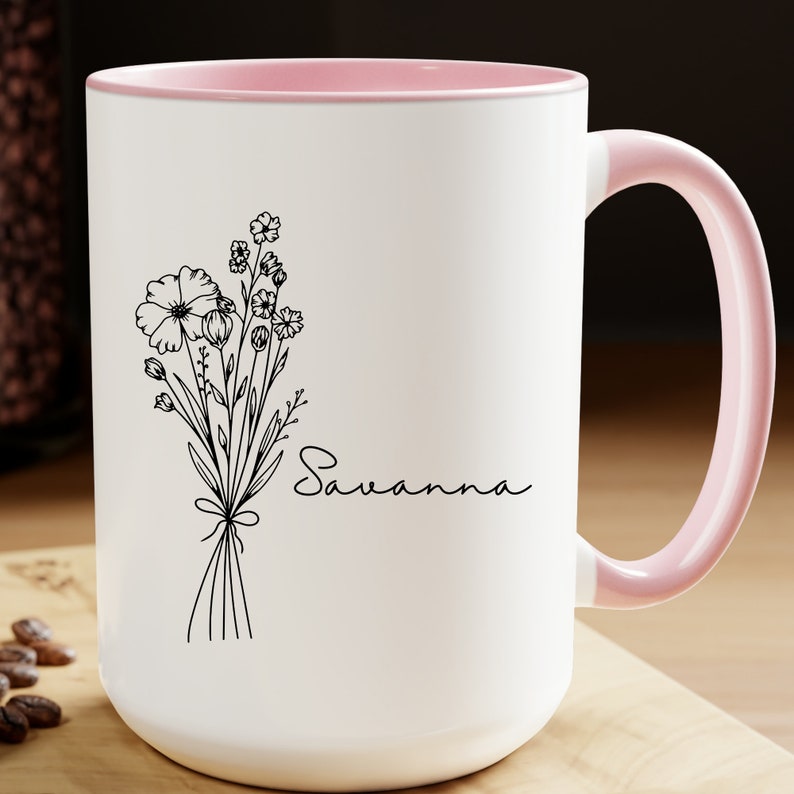 Pretty Name Mug, Custom Coffee Cup, Floral Print, Personalized Script ...