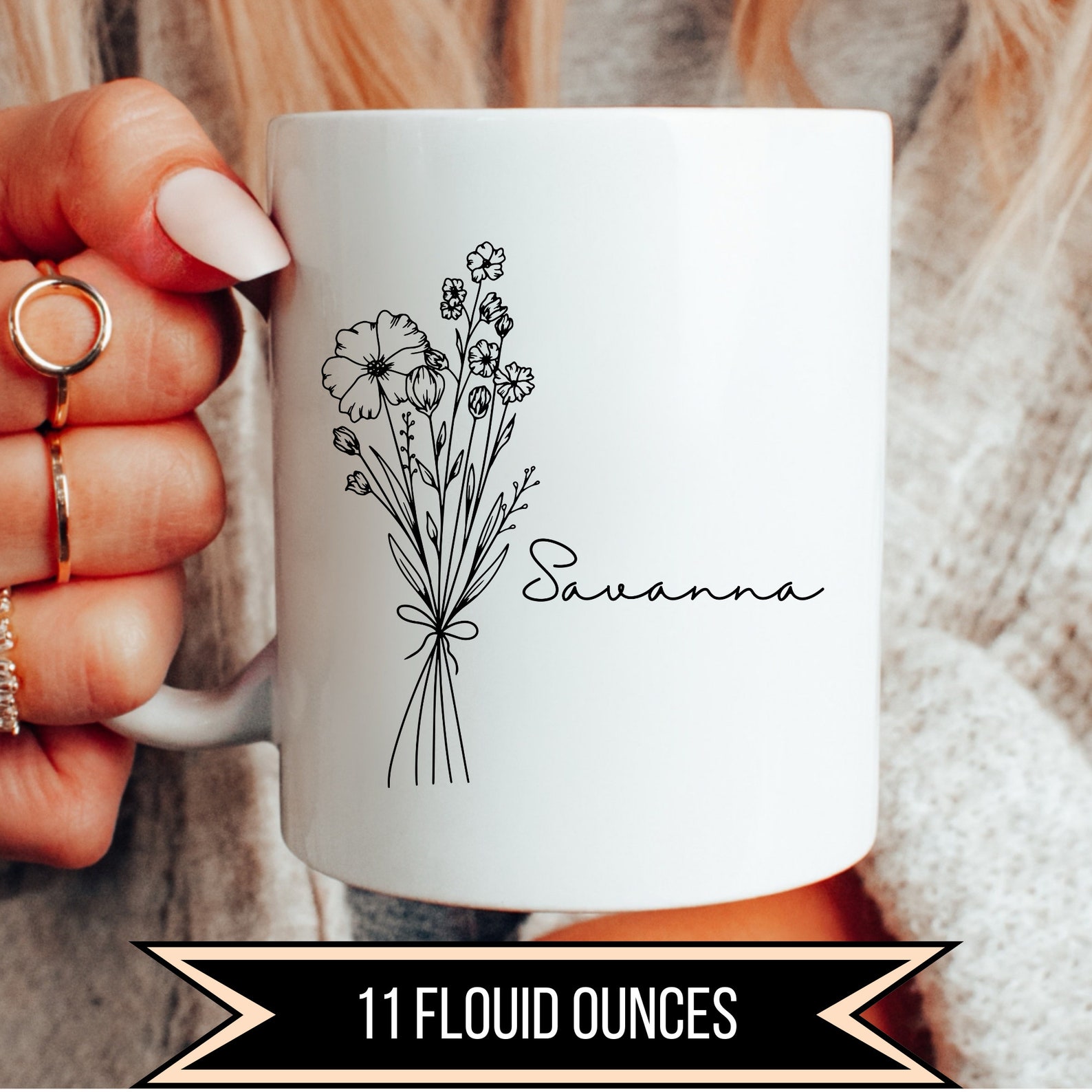 Pretty Name Mug, Custom Coffee Cup, Floral Print, Personalized Script ...
