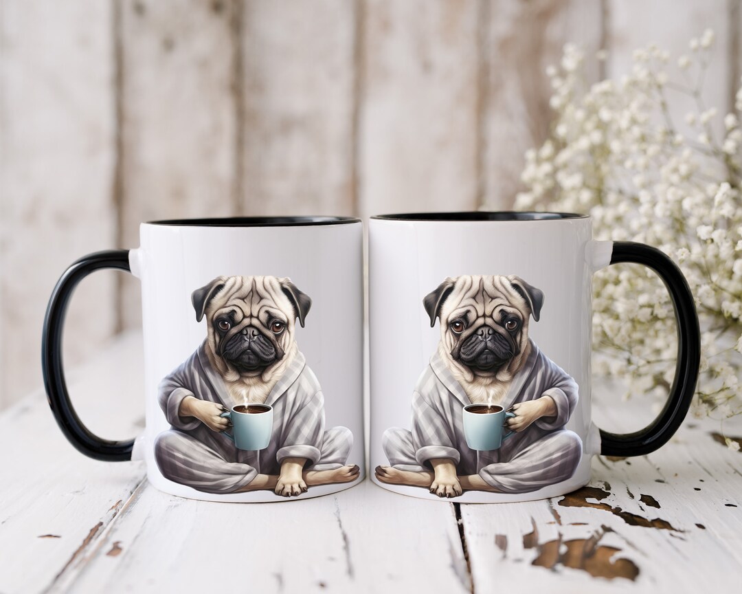 Pug Mug | 11oz & 15oz | Pug Lovers Gift | Pug Drinking Coffee | Dog ...