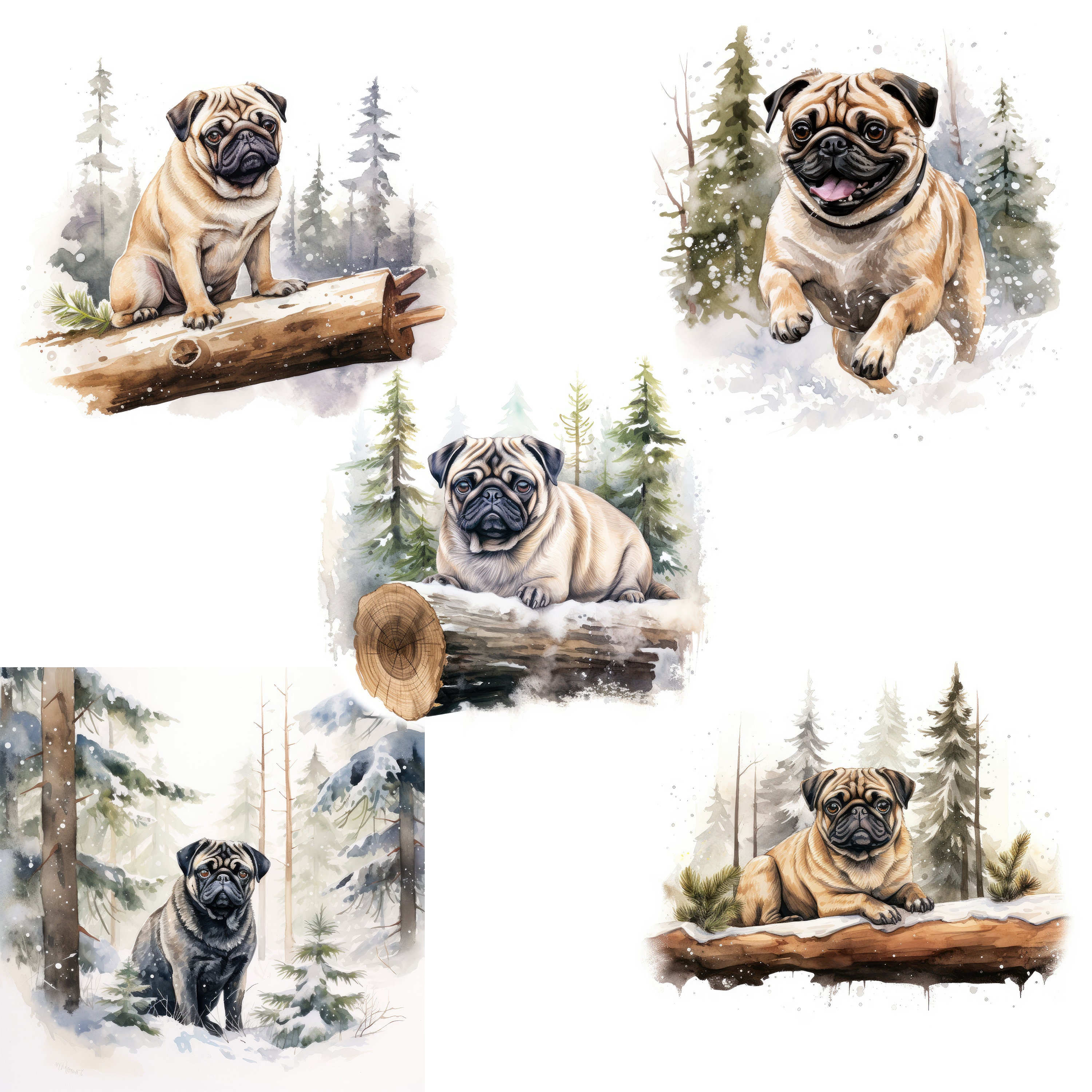 Pug Clipart Bundle Dog Sublimation Design Pug Dog - Etsy