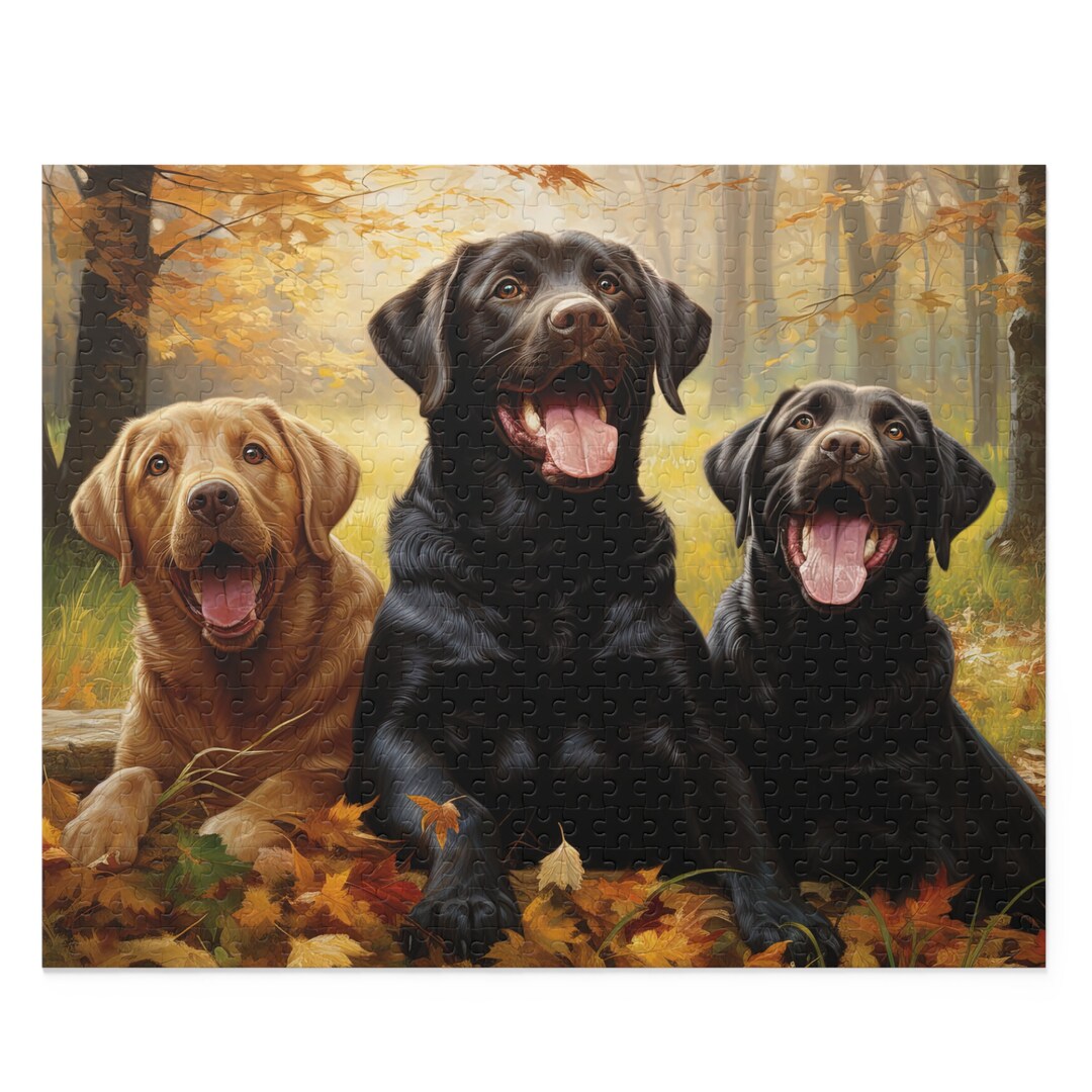 Labrador Retrievers in Autumn Park Jigsaw Puzzle for Kids and Adults ...