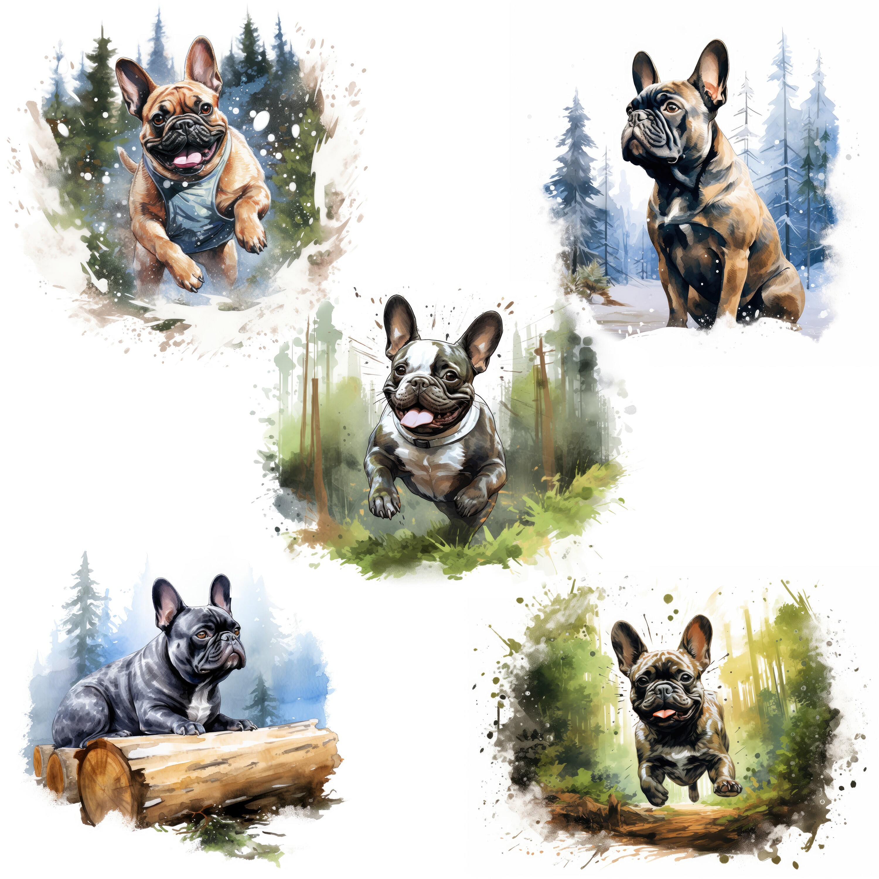 French Bulldog Watercolor Clipart: Winter Dog Designs (JPG Files) - Etsy