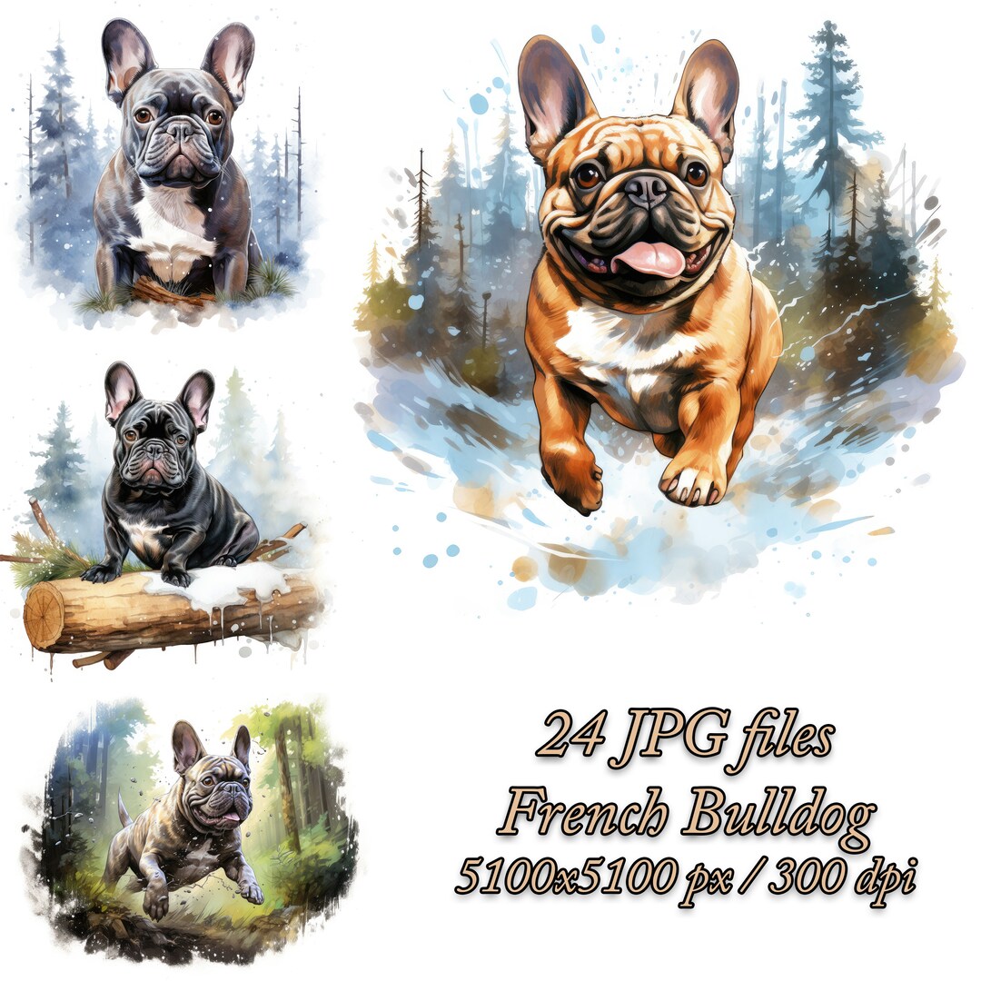 French Bulldog Watercolor Clipart: Winter Dog Designs (JPG Files) - Etsy