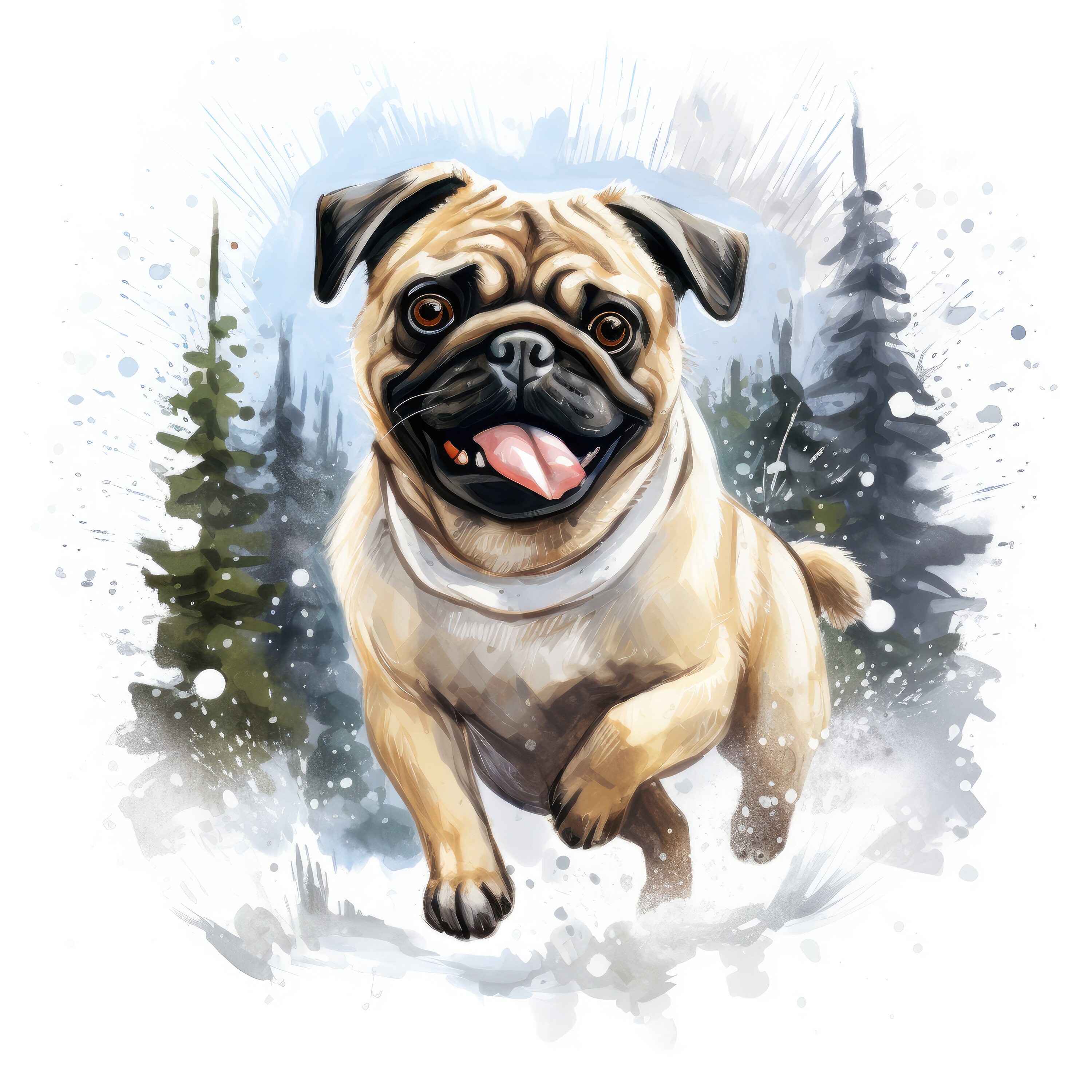 Watercolor Pug Clipart Bundle: Winter Forest Designs (JPG Files) - Etsy