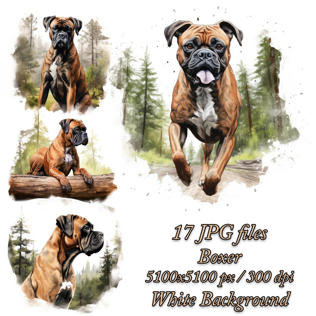 Boxer Dog Clipart Bundle Dog Sublimation Design, Boxer Dog Watercolor ...