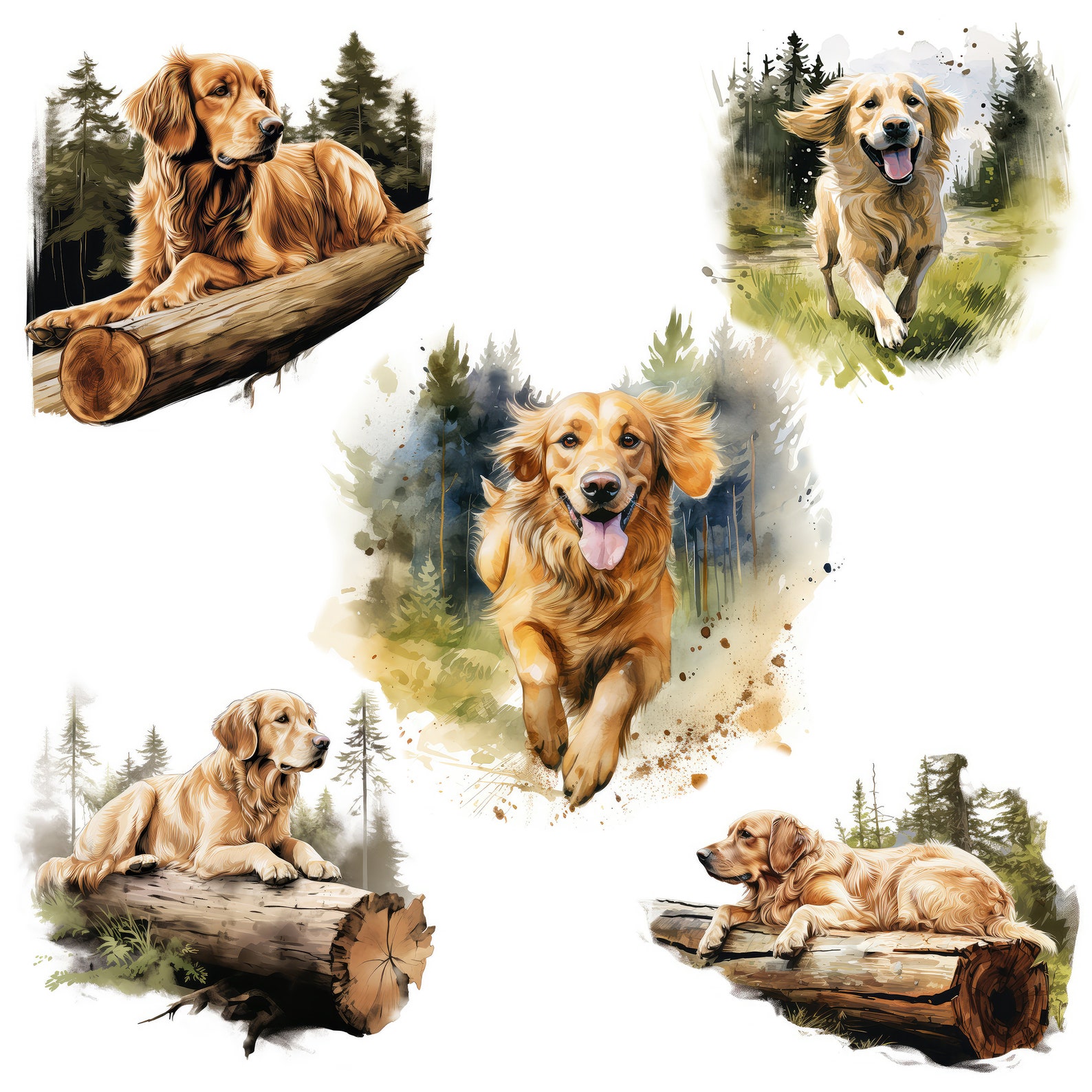Golden Retriever Clipart Bundle Dog Sublimation Pack, Golden Retriever ...