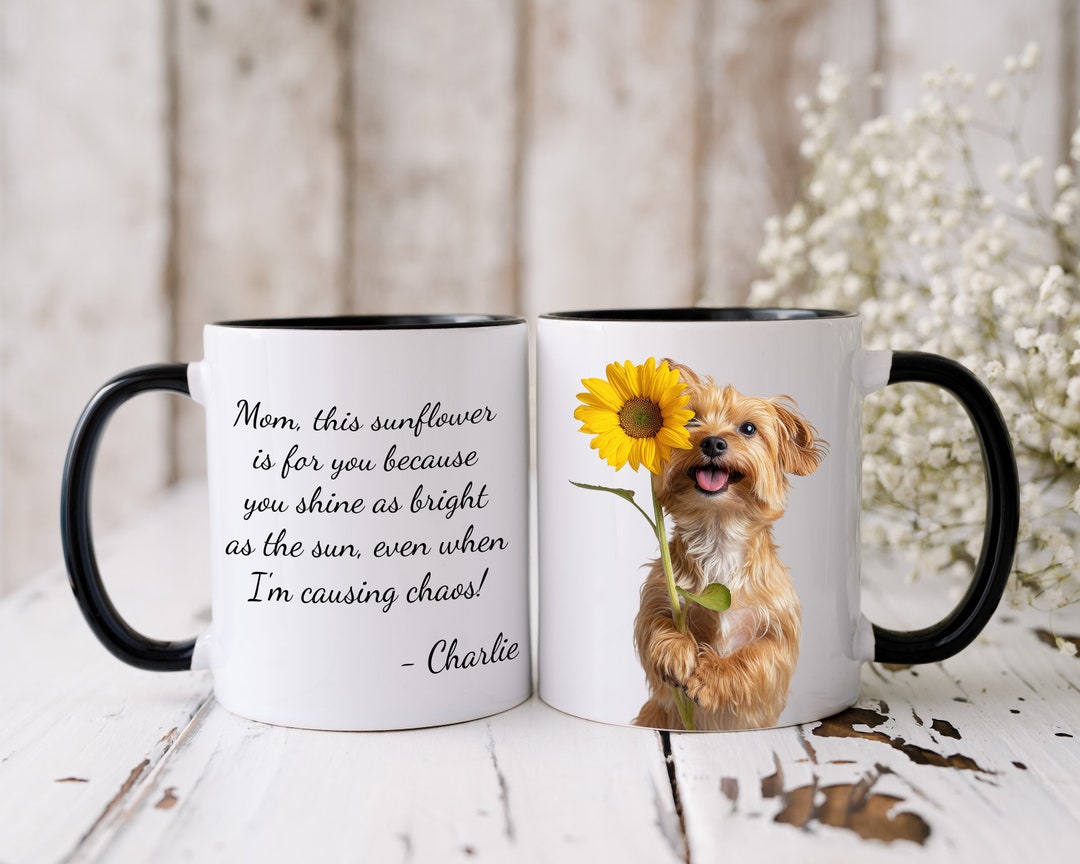 Personalized Yorkie-poo Mom Mug: Sunflower Dog Art, Custom Name - Etsy