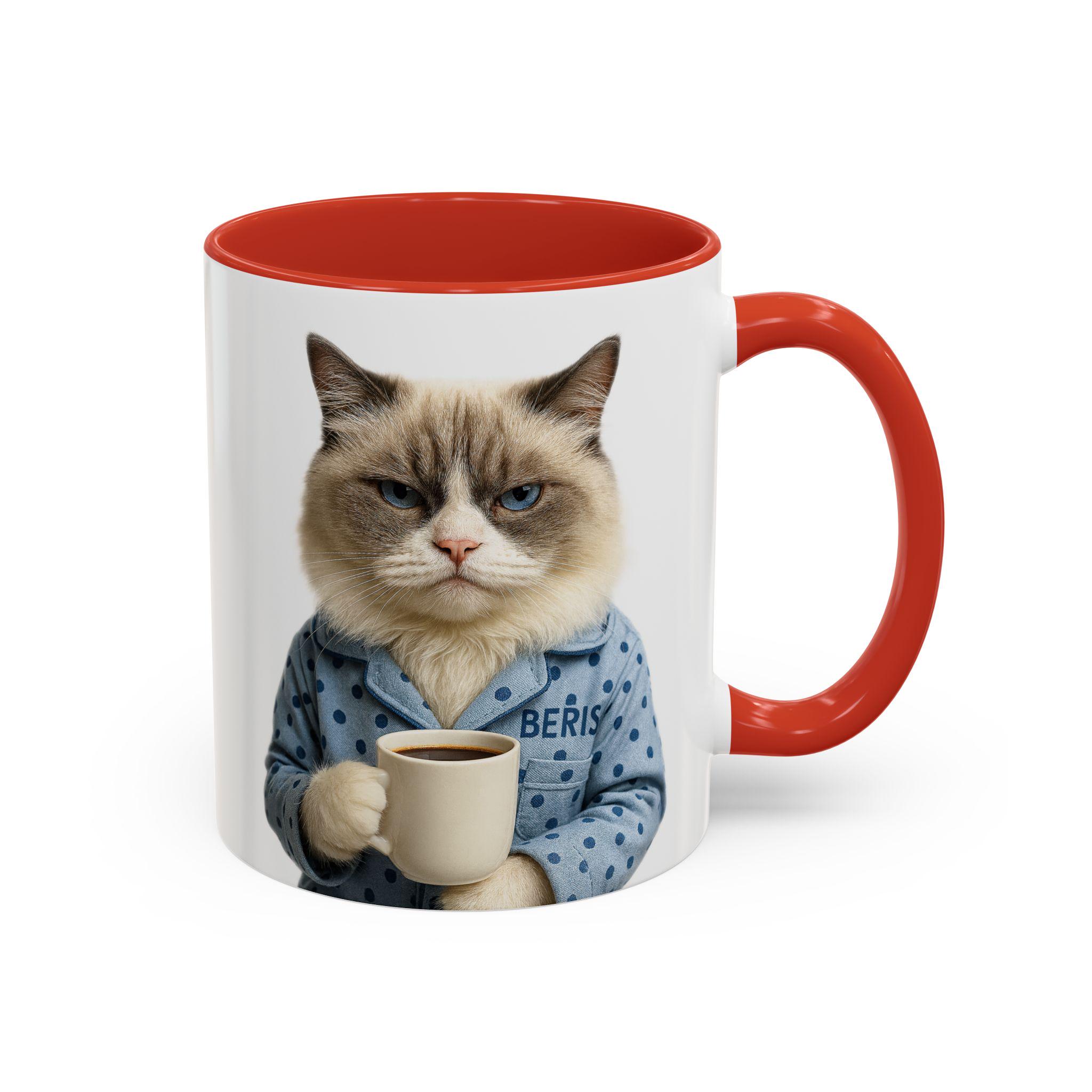 Custom Cat Mug - Your Cat in Pajamas Drinking Coffee - Funny ...