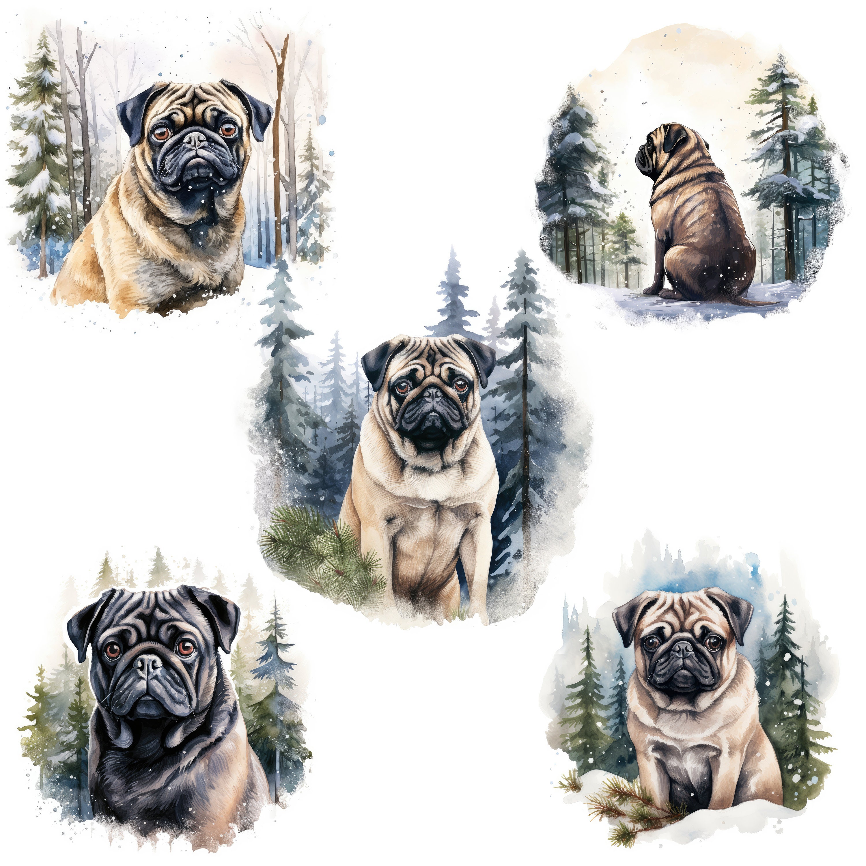 Pug Clipart Bundle Dog Sublimation Design Pug Dog - Etsy