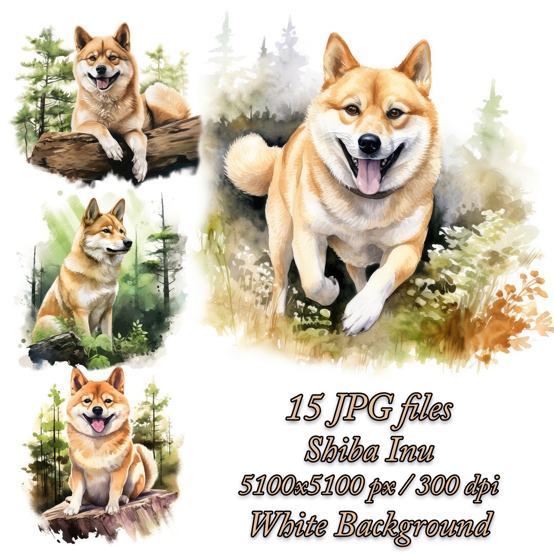 Shiba Inu Clipart Pack, Dog Sublimation Pack, Shiba Inu Watercolor ...