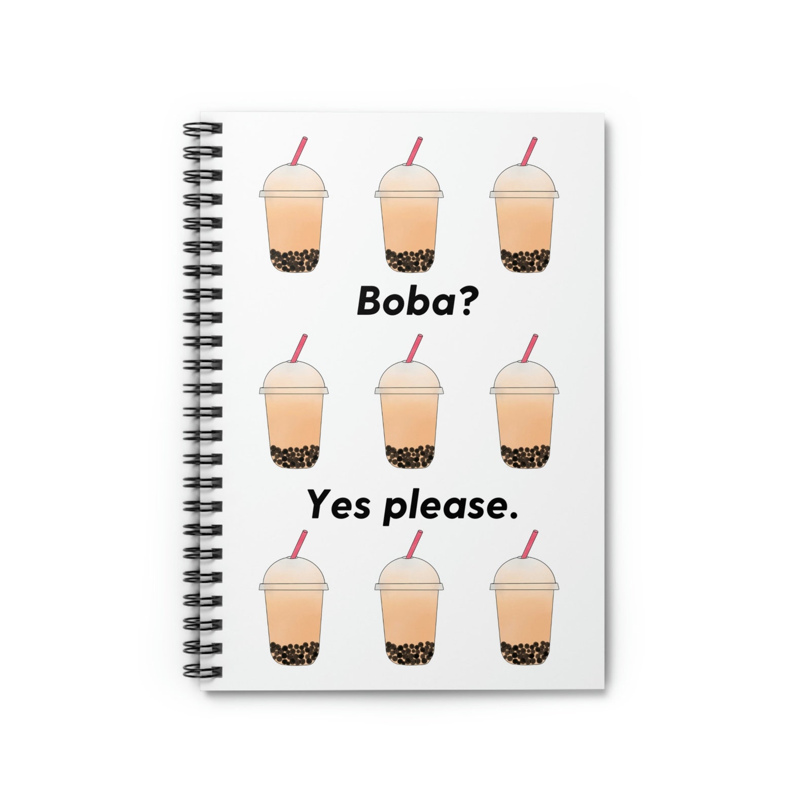 Boba Yes Please. Spiral Ruled Line Notebook Hand Drawn Design Bubble ...