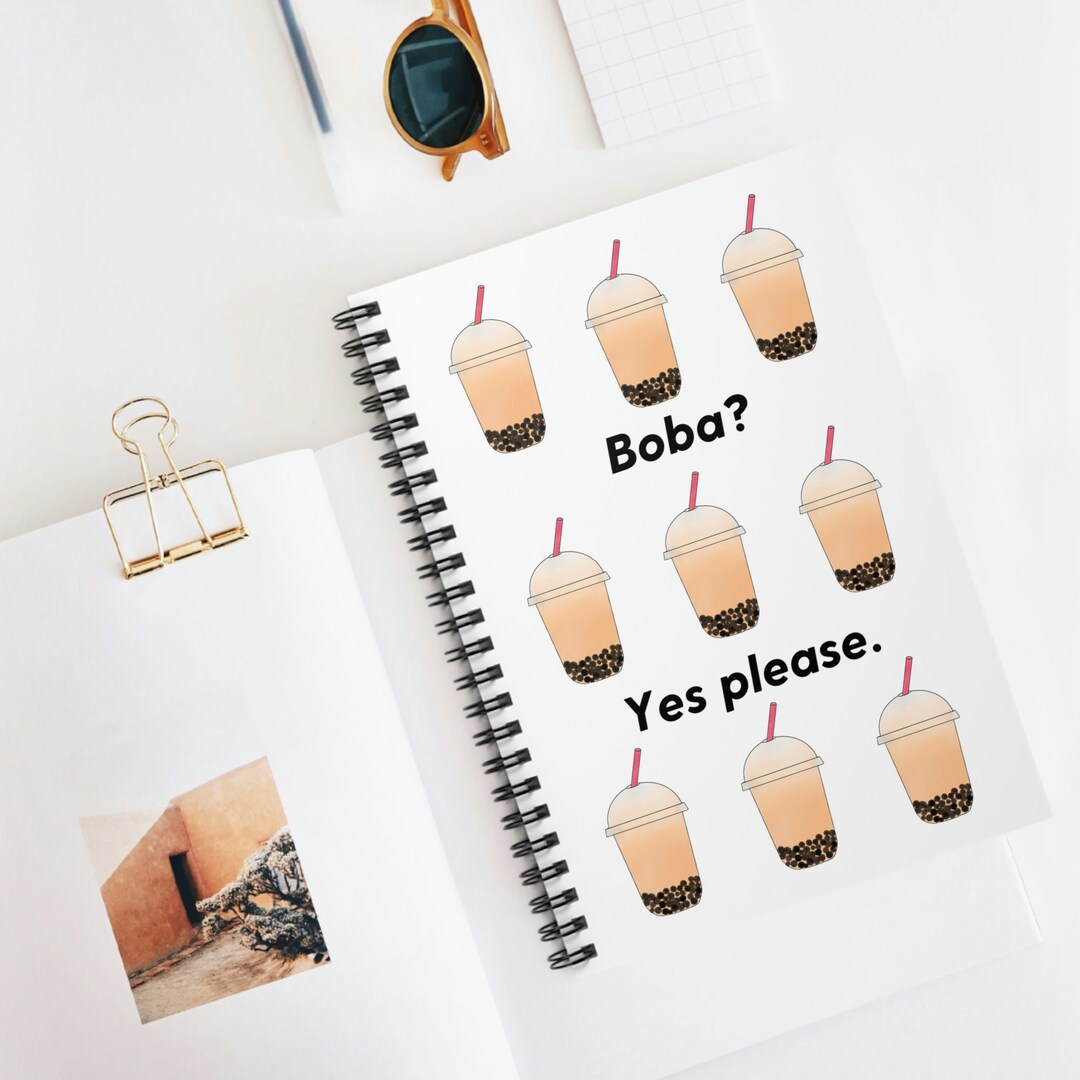 Boba Yes Please. Spiral Ruled Line Notebook Hand Drawn Design Bubble ...