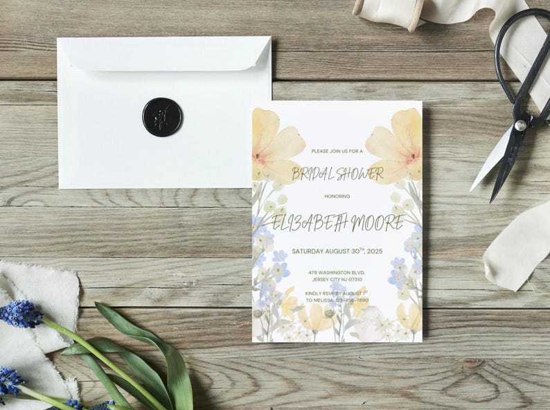 Editable Floral Bridal Shower Invitation – Watercolor Wildflower ...