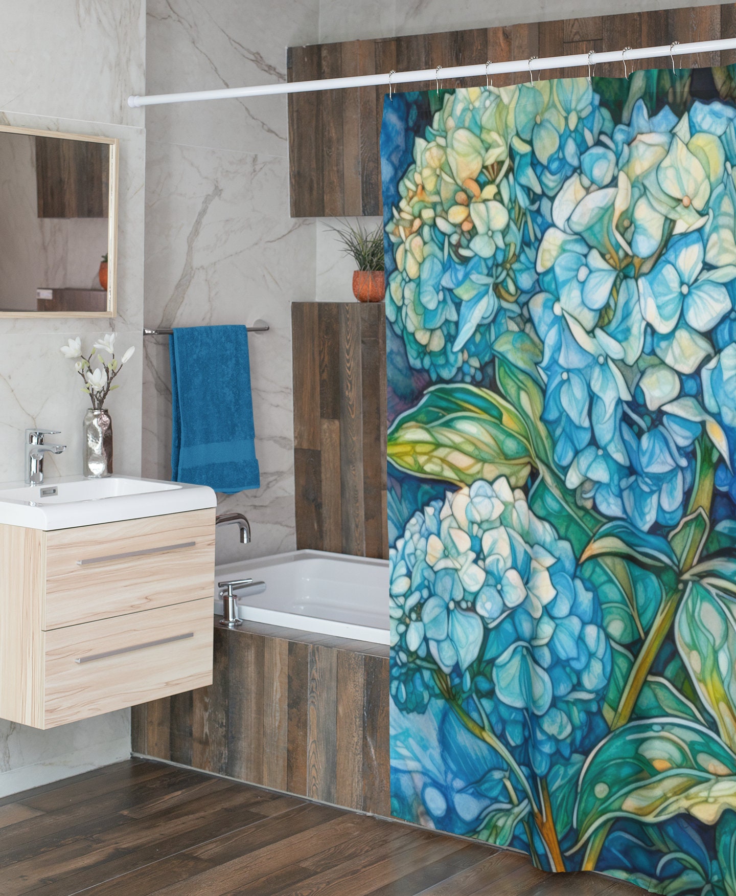 Polyester Shower Curtain Hydrangeas by Moonlight Ethereal - Etsy