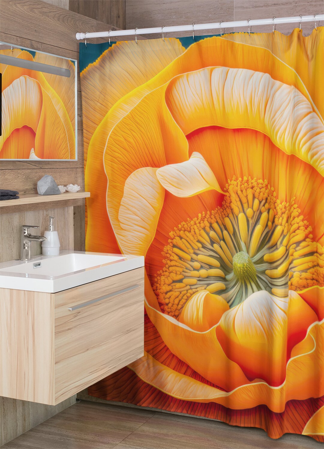 Polyester Shower Curtain Golden Beauty California Poppy Shower Curtain