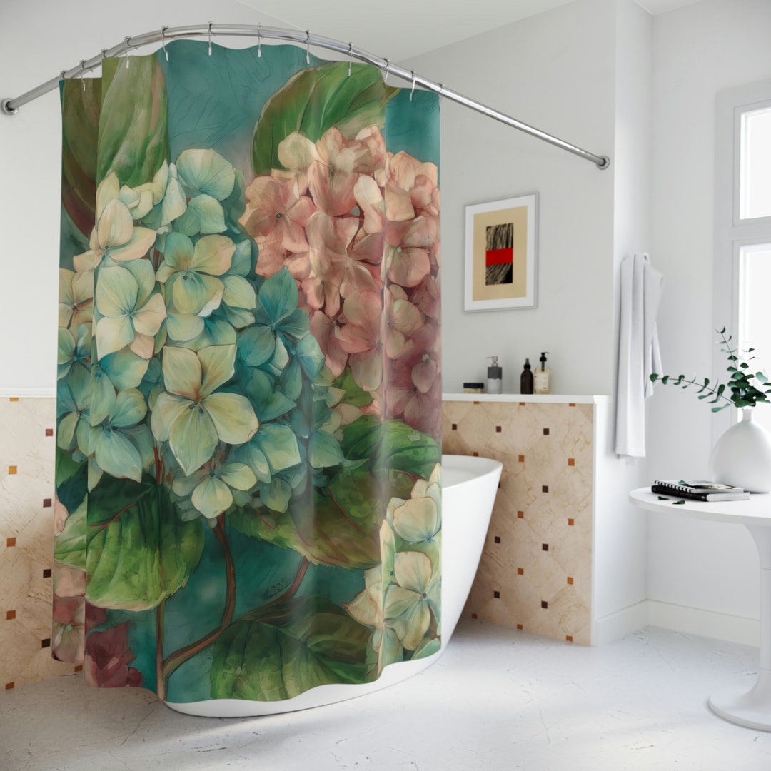 Polyester Shower Curtain Whispers of Rococo, Pastel Hydrangeas Fresco ...