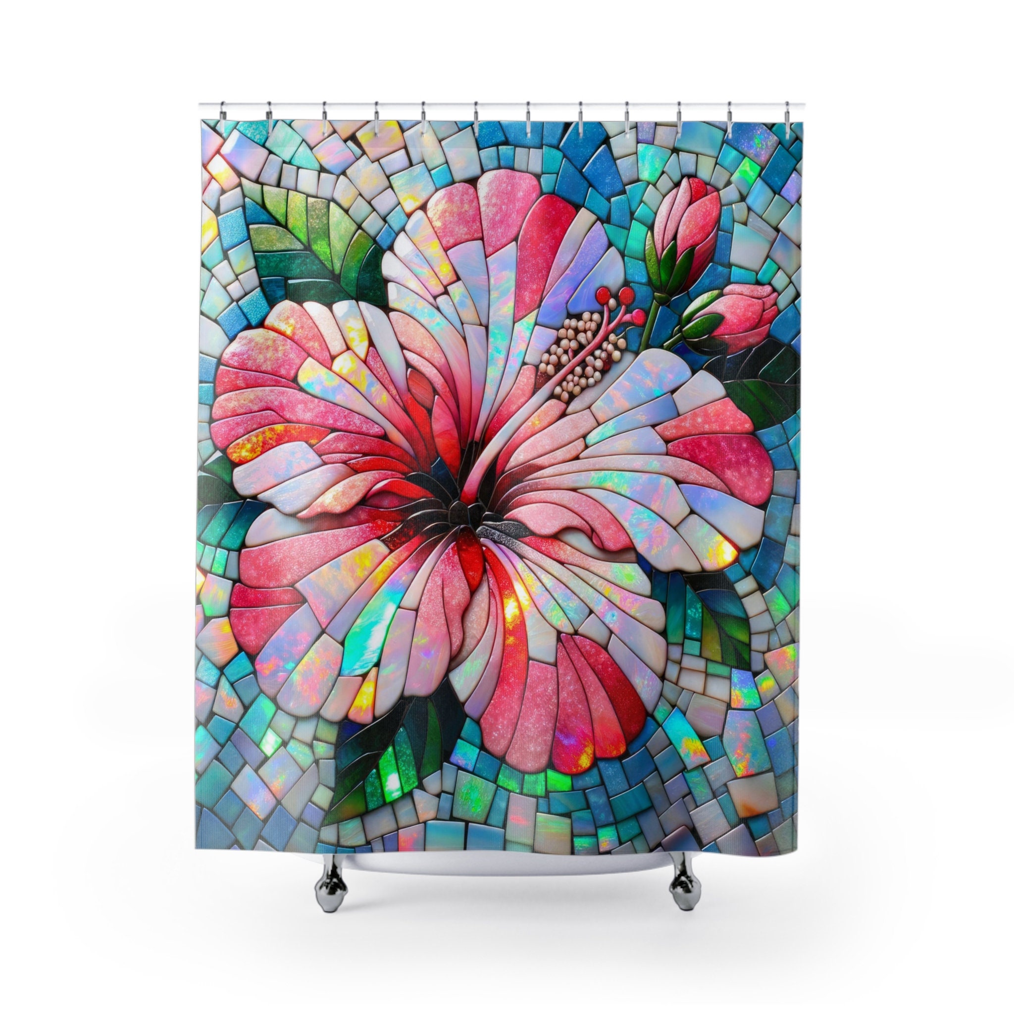 Hibiscus Mosaic Art Shower Curtain Luxurious Bathroom Decor Print