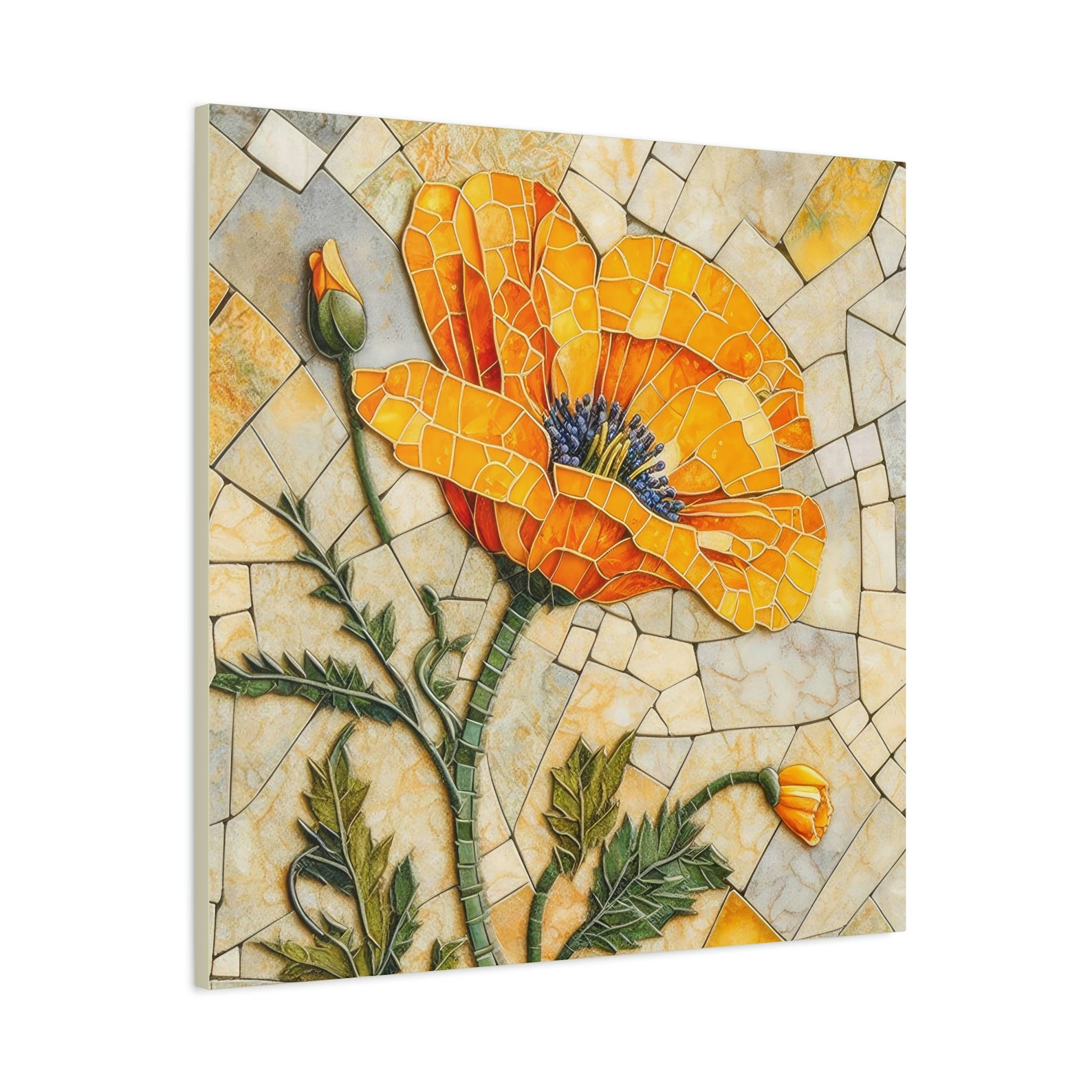 Matte Canvas, Stretched, 1.25" - Intricate 'cup of Gold' Poppy Mosaic ...