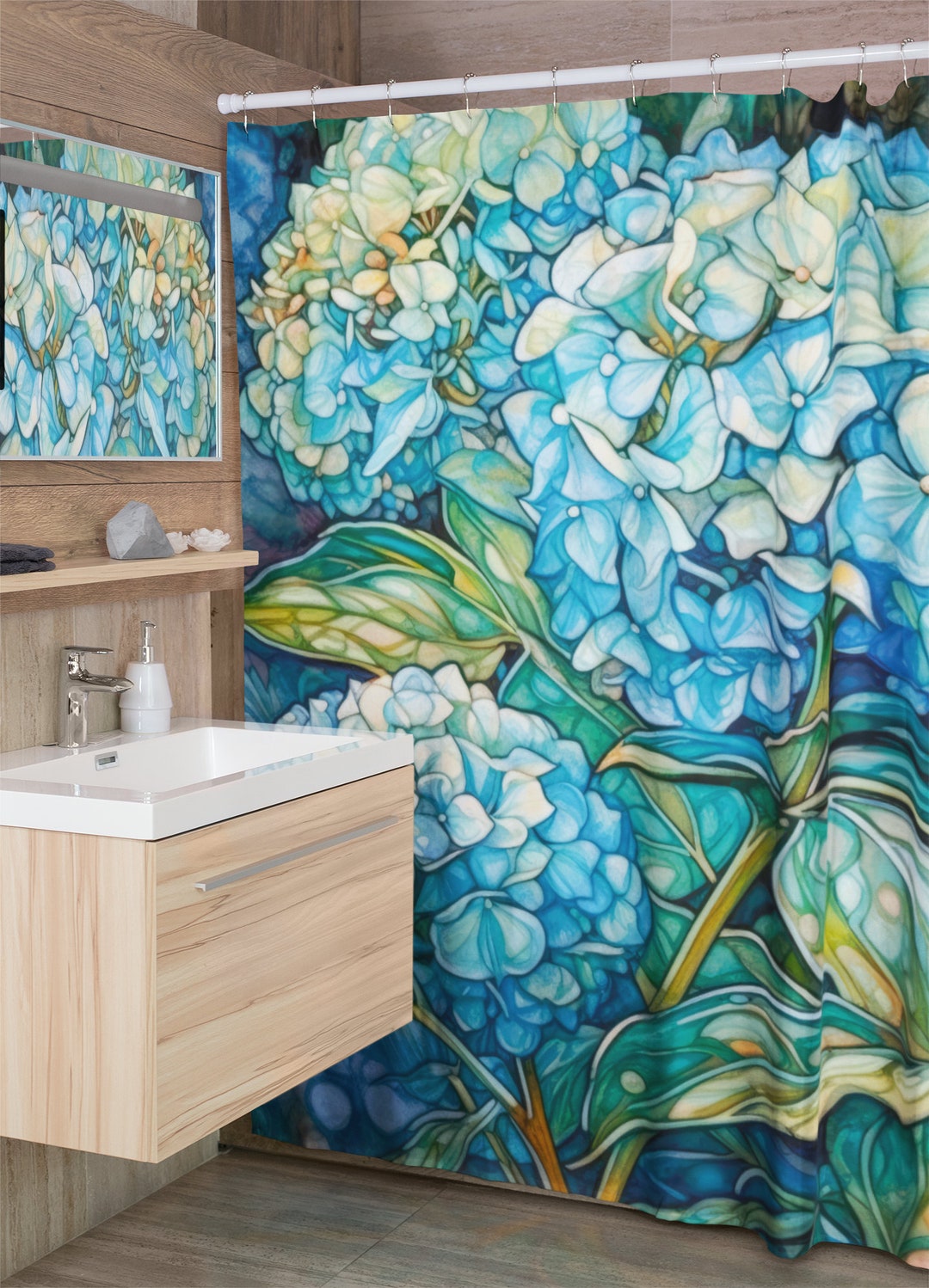 Polyester Shower Curtain Hydrangeas by Moonlight Ethereal Art Nouveau ...