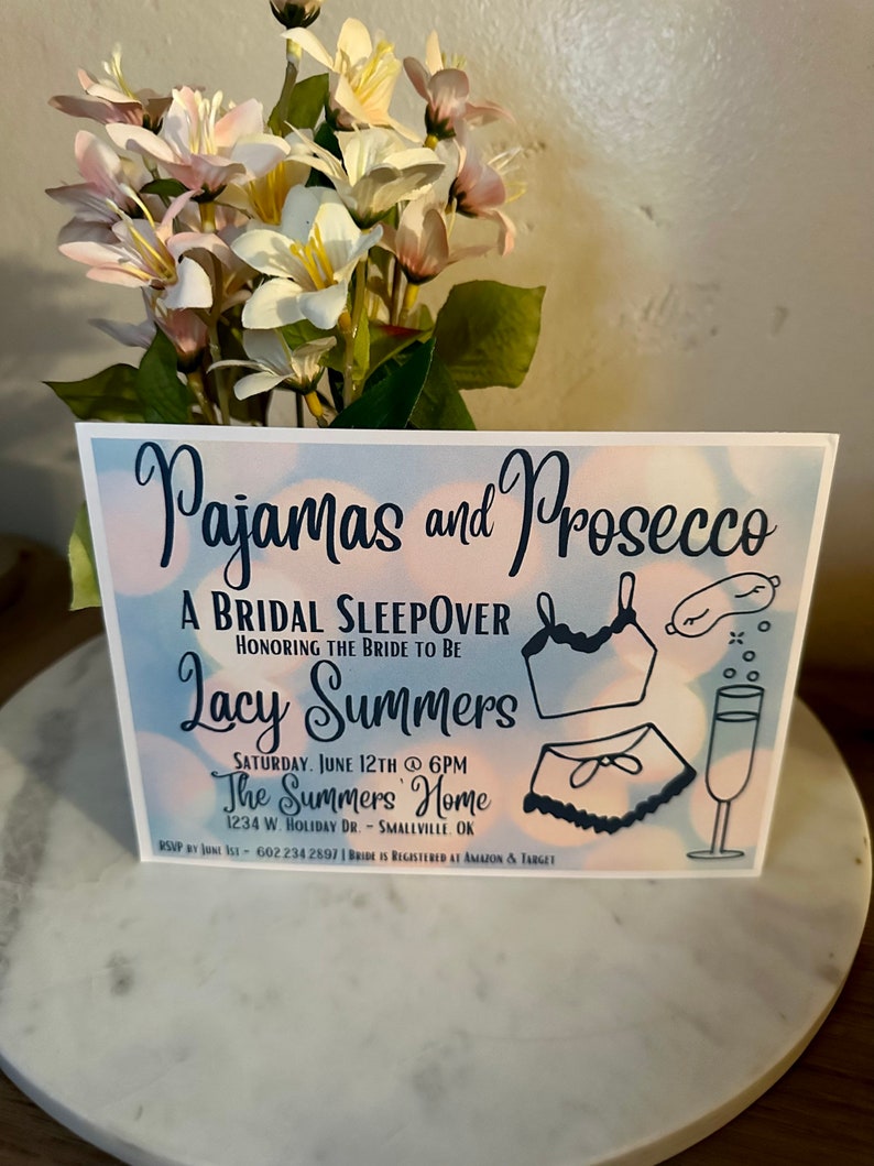 Pajamas and Prosecco Bridal Shower Invitation| Bridal Shower Sleepover ...