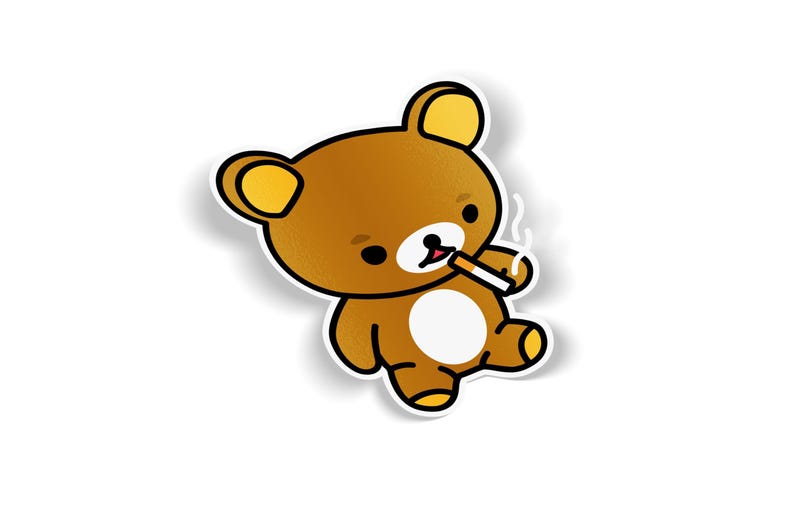 Smoking Kuma Sticker - Rilakuma Sticker for Laptop, Bottles, Bicycles ...