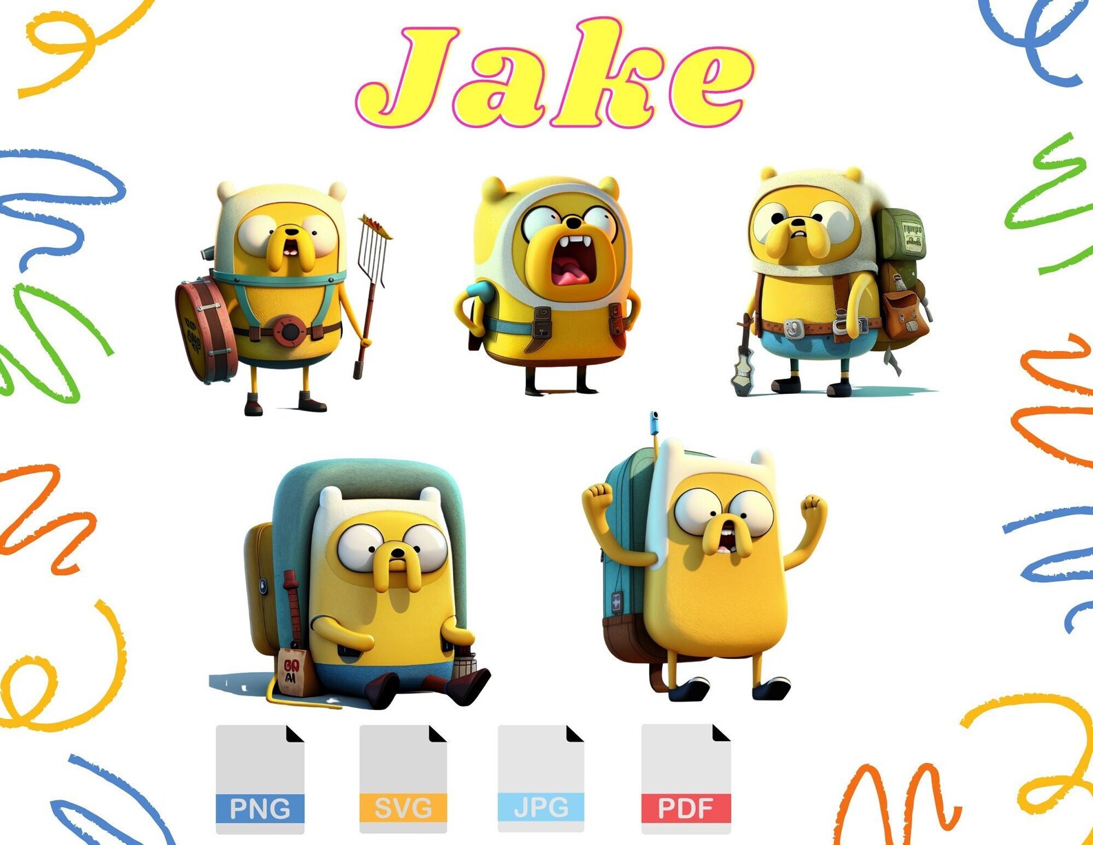 Digital Clip Art of 3D Jake From Adventure Time, Instant Download, Jpg ...